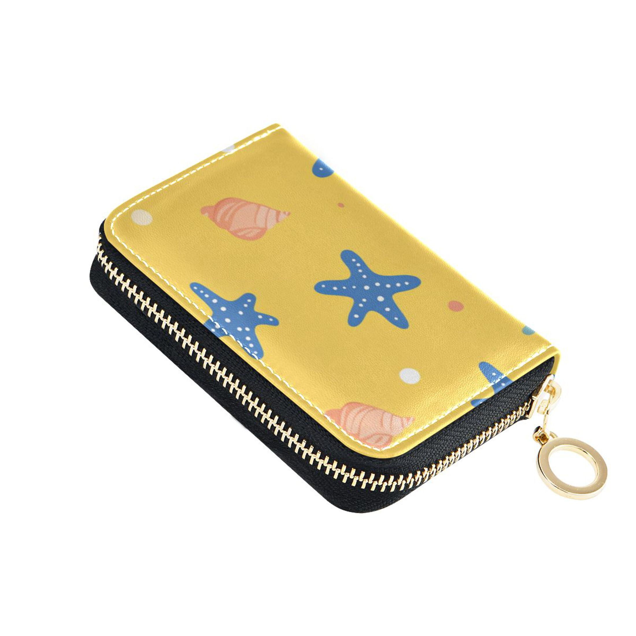 Cartoon Seashell Starfish Yellow Background Women's Credit Card Holder ...