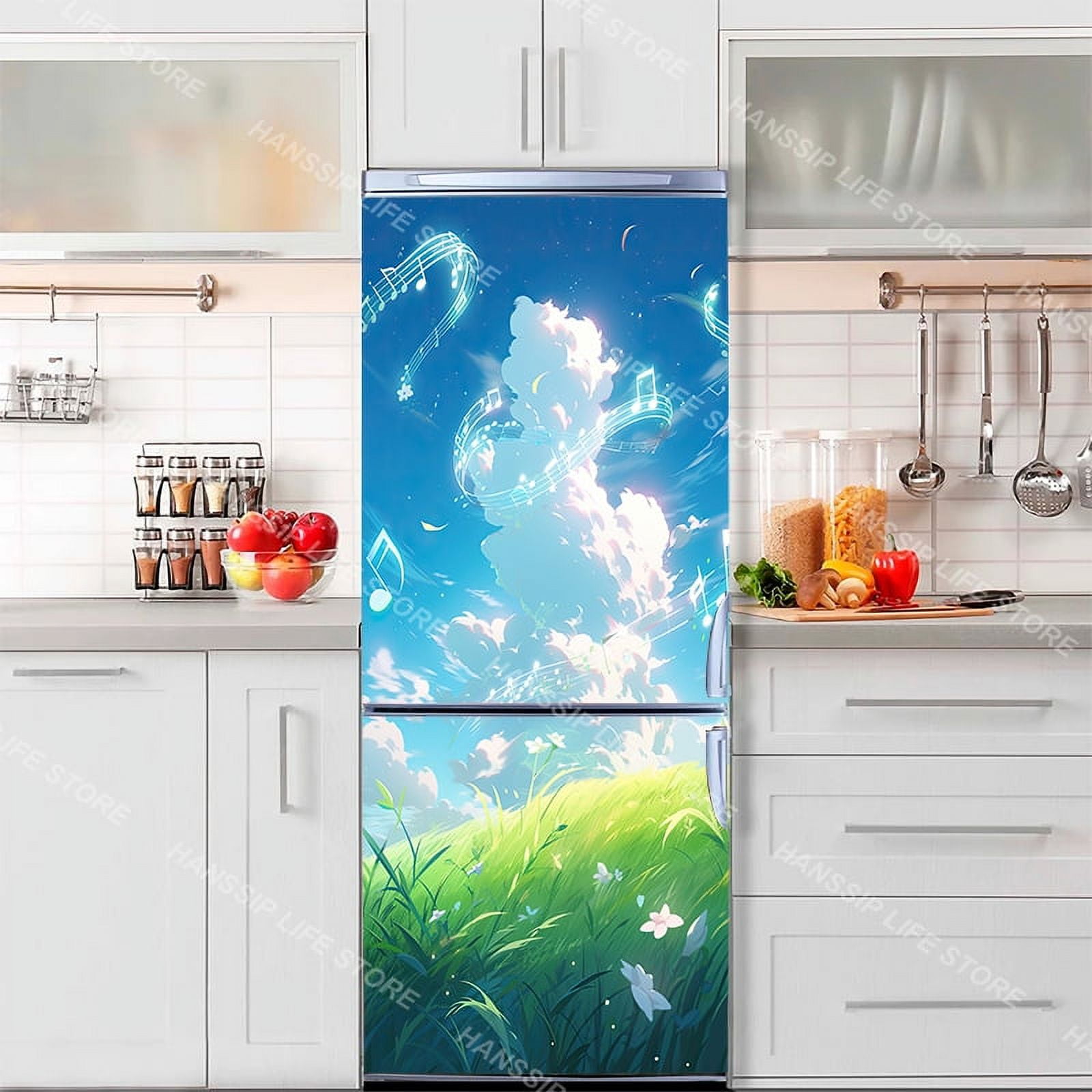 Cartoon Seaside Beach Refrigerator Door Sticker Watercolor Painting Sea ...