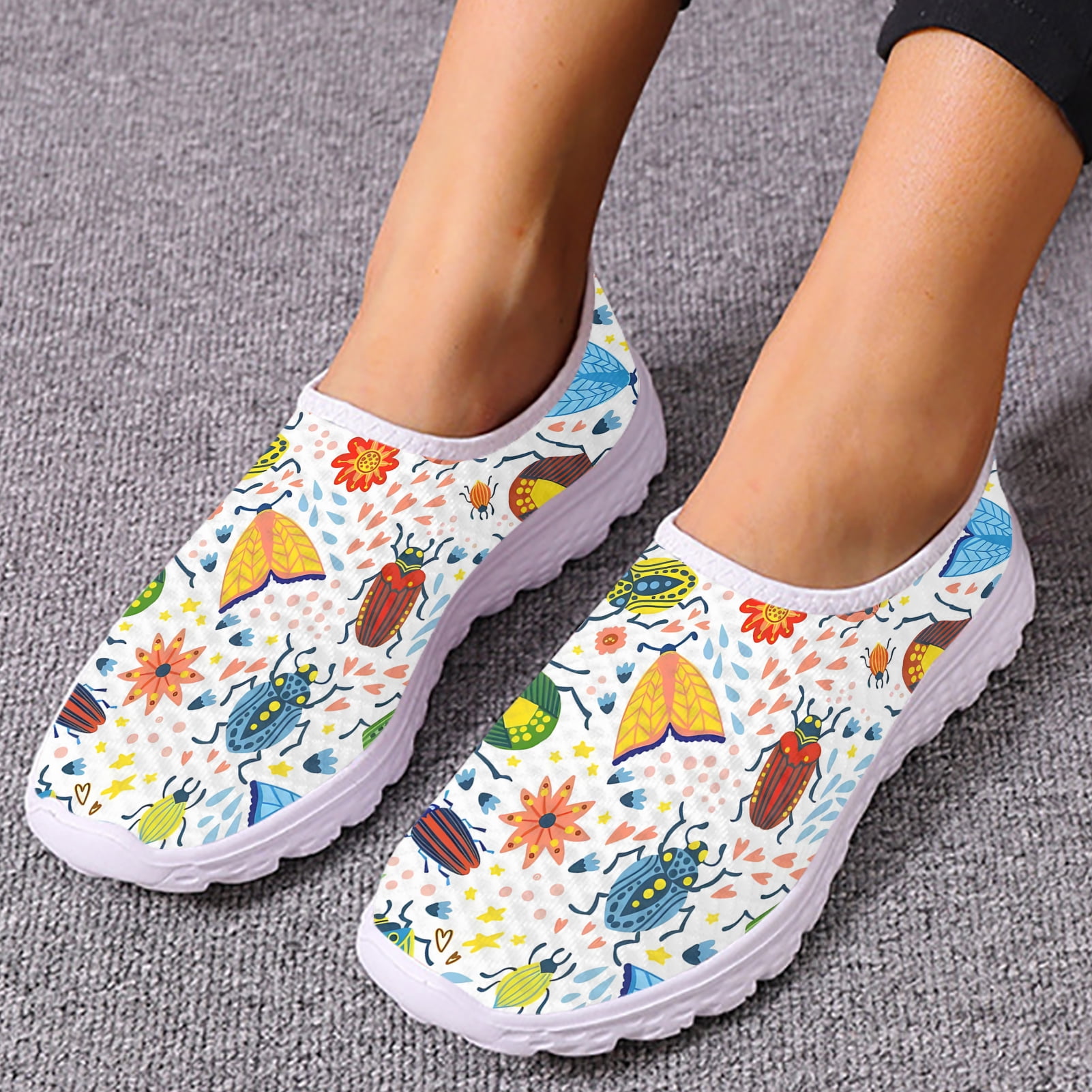 Cartoon Seven Star Print Breathable Loafers Insect Print Slip On Shoes ...