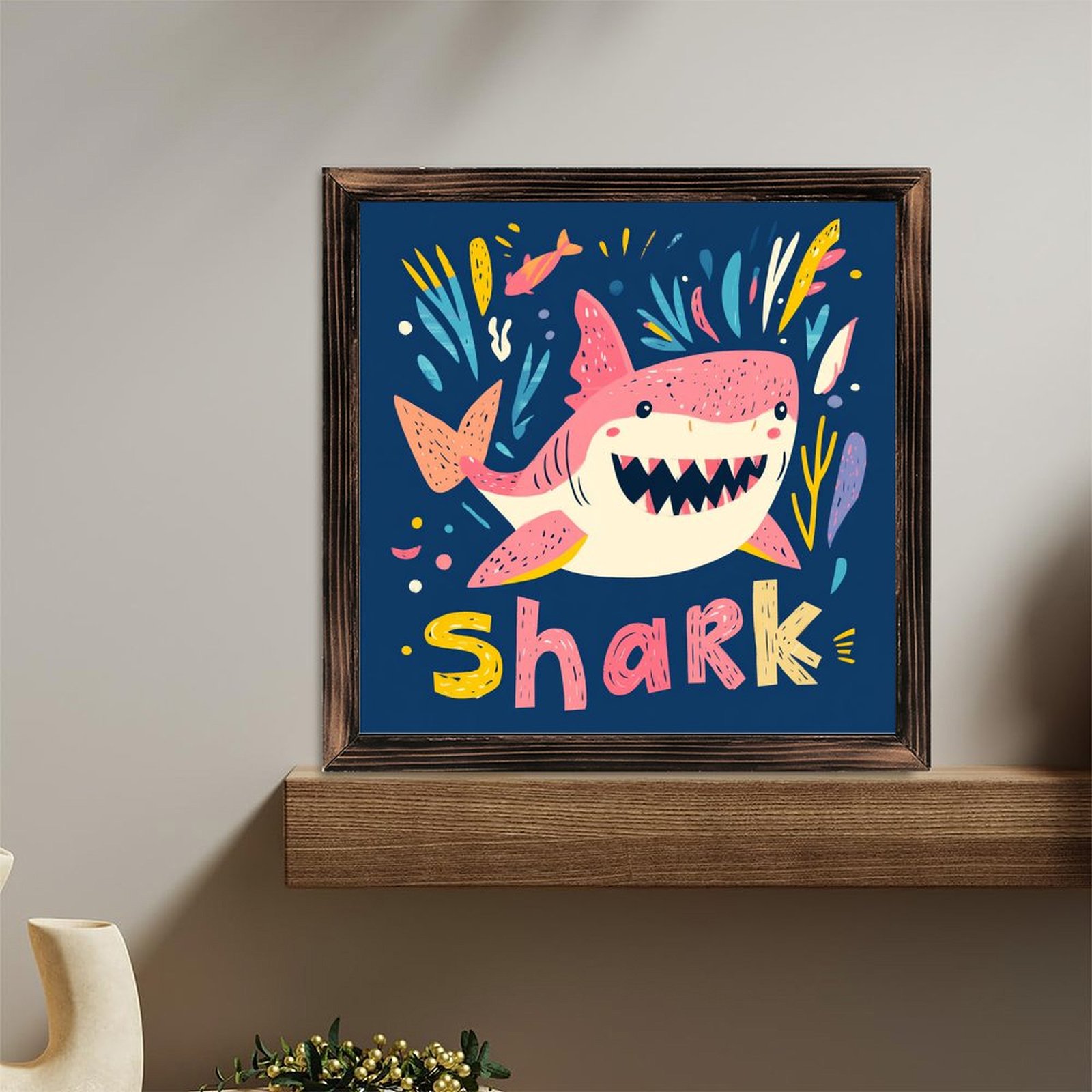 Cartoon Shark Art Wooden Sign Wall Plaque - Vintage Art Decoration ...