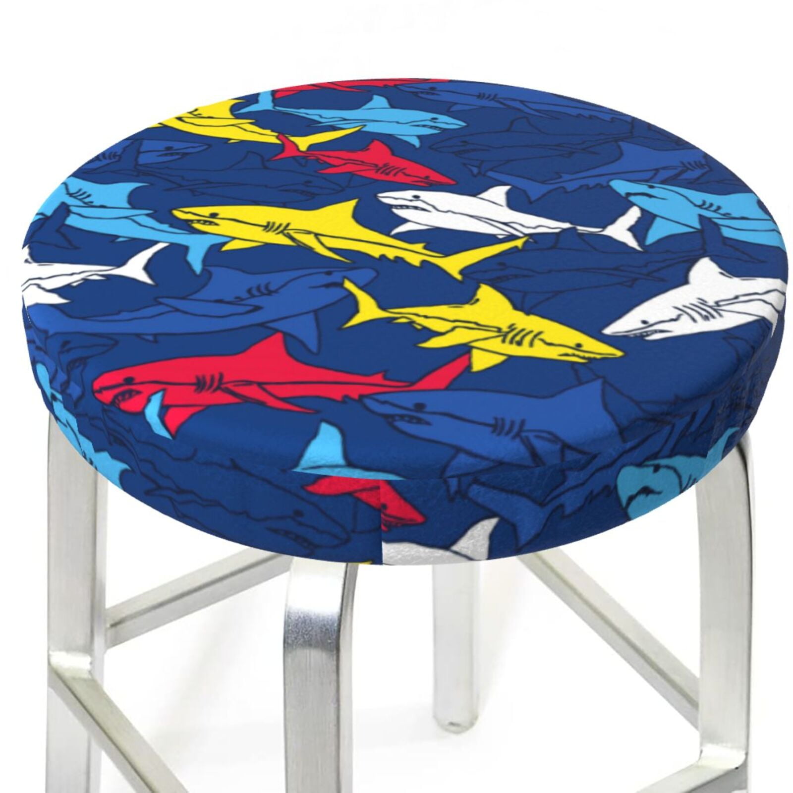 Cartoon Shark Bar Stool Covers - Stretch Round Seat Covers with Elastic ...