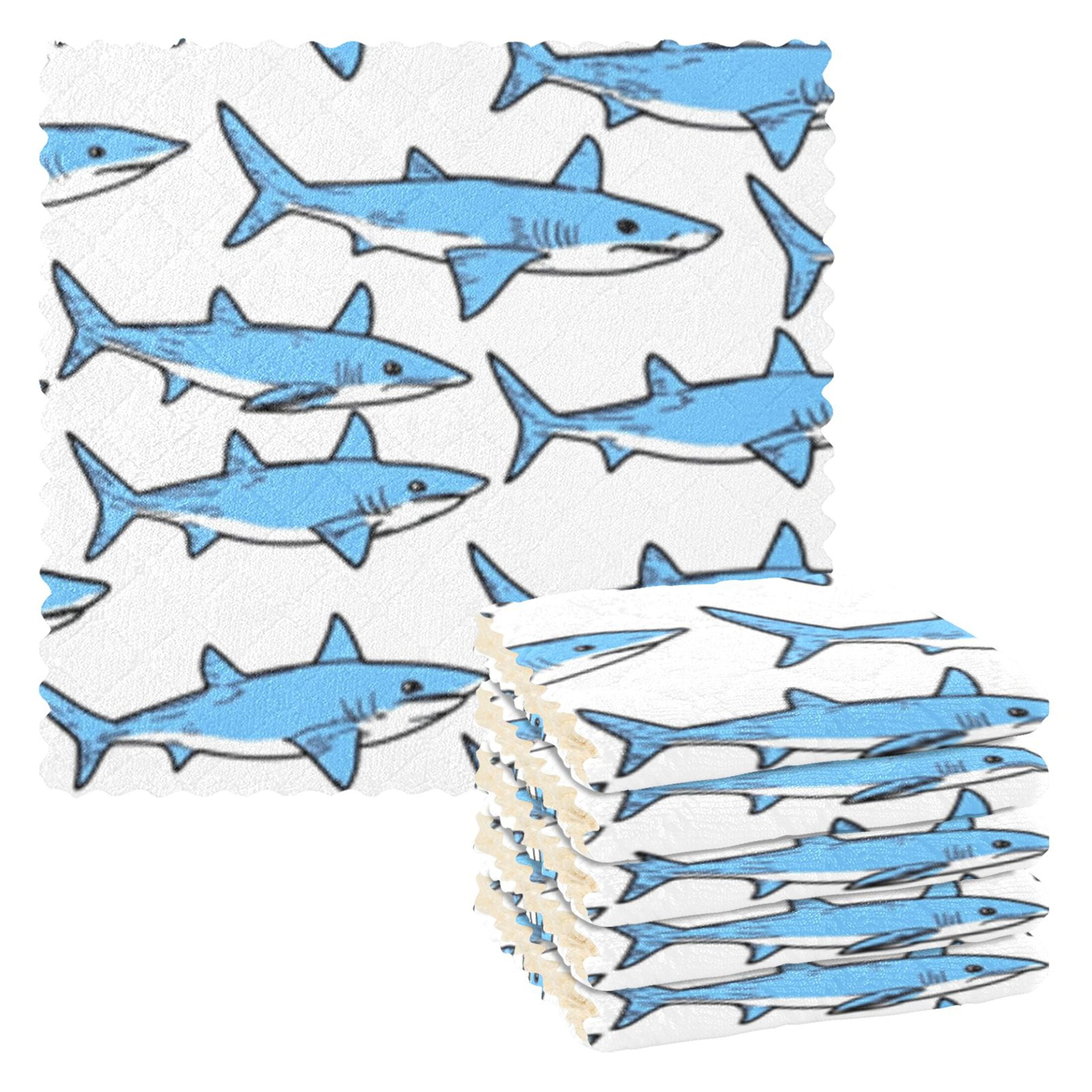 Cartoon Shark Design Kitchen Cloth Dish Towels for Drying Washing ...