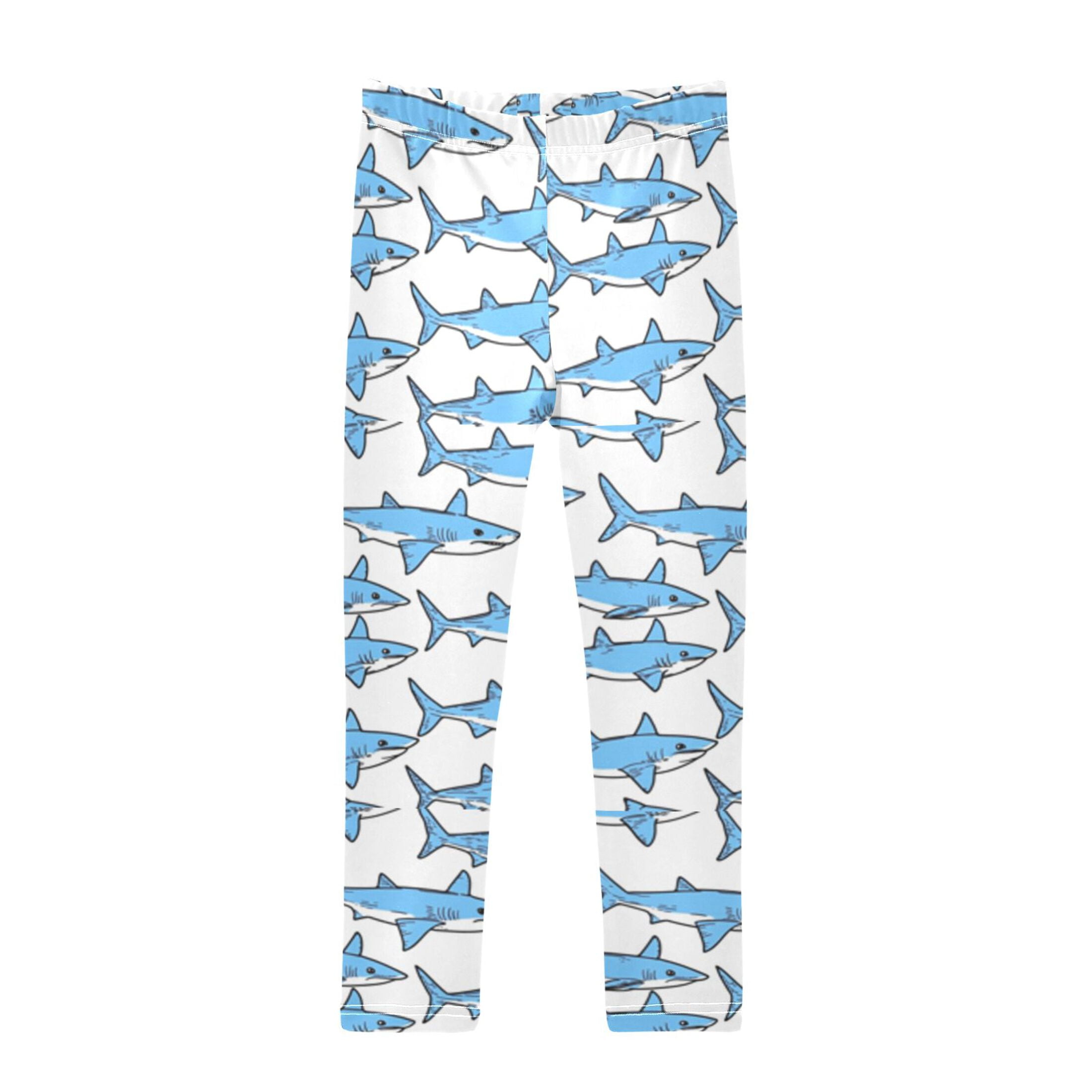 Cartoon Shark Design Printed Leggings Yoga Pants for in 4t to 10t ...