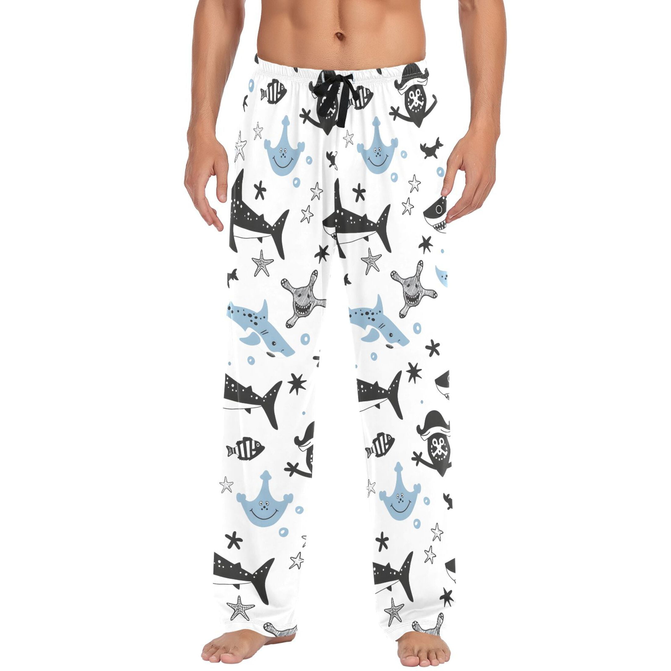 Cartoon Shark Fish Men's Pajama Pants Cotton Long Sleepwear Lounge ...