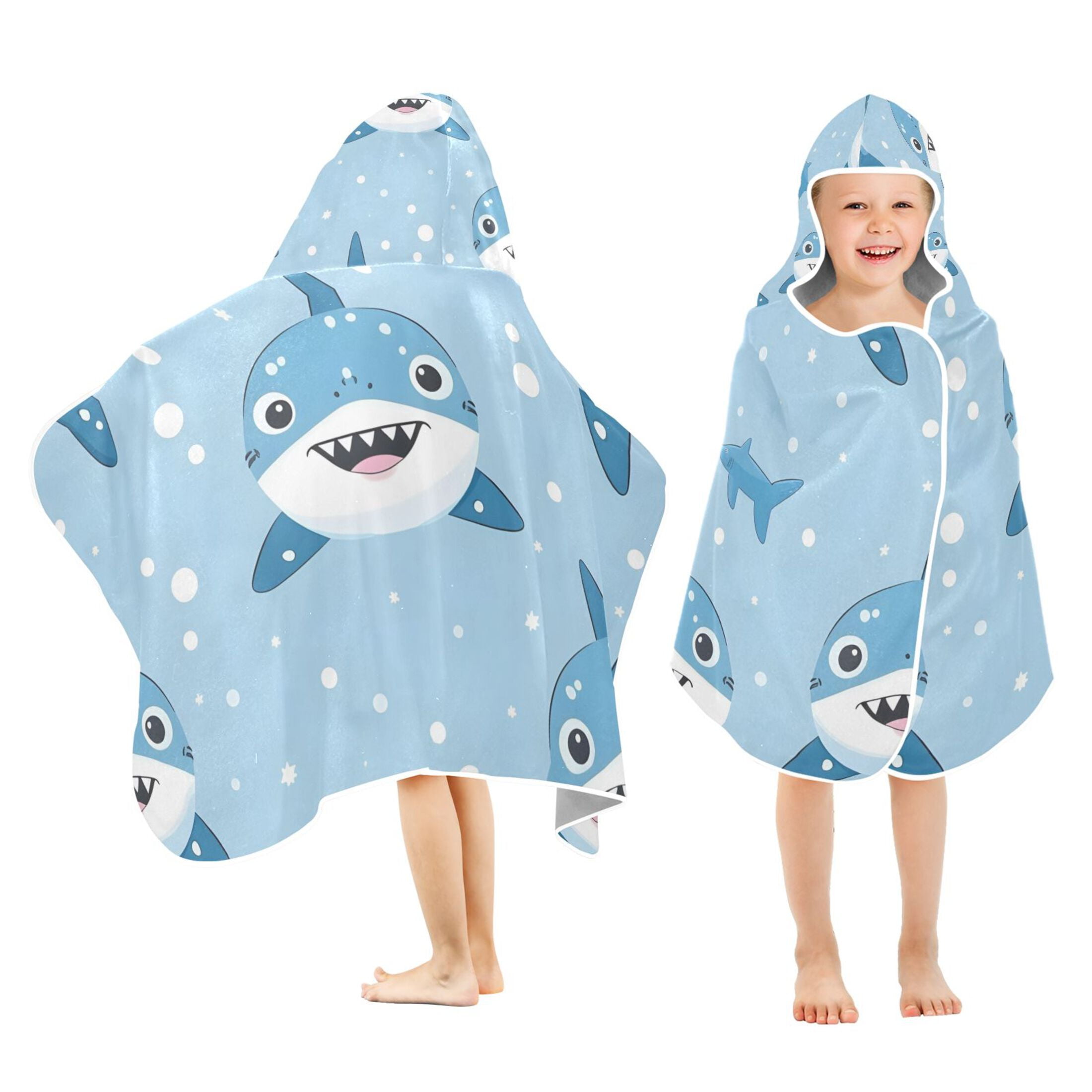Cartoon Shark Kids Hooded Beach Towel Baby Bath Poncho Towels with Hood ...