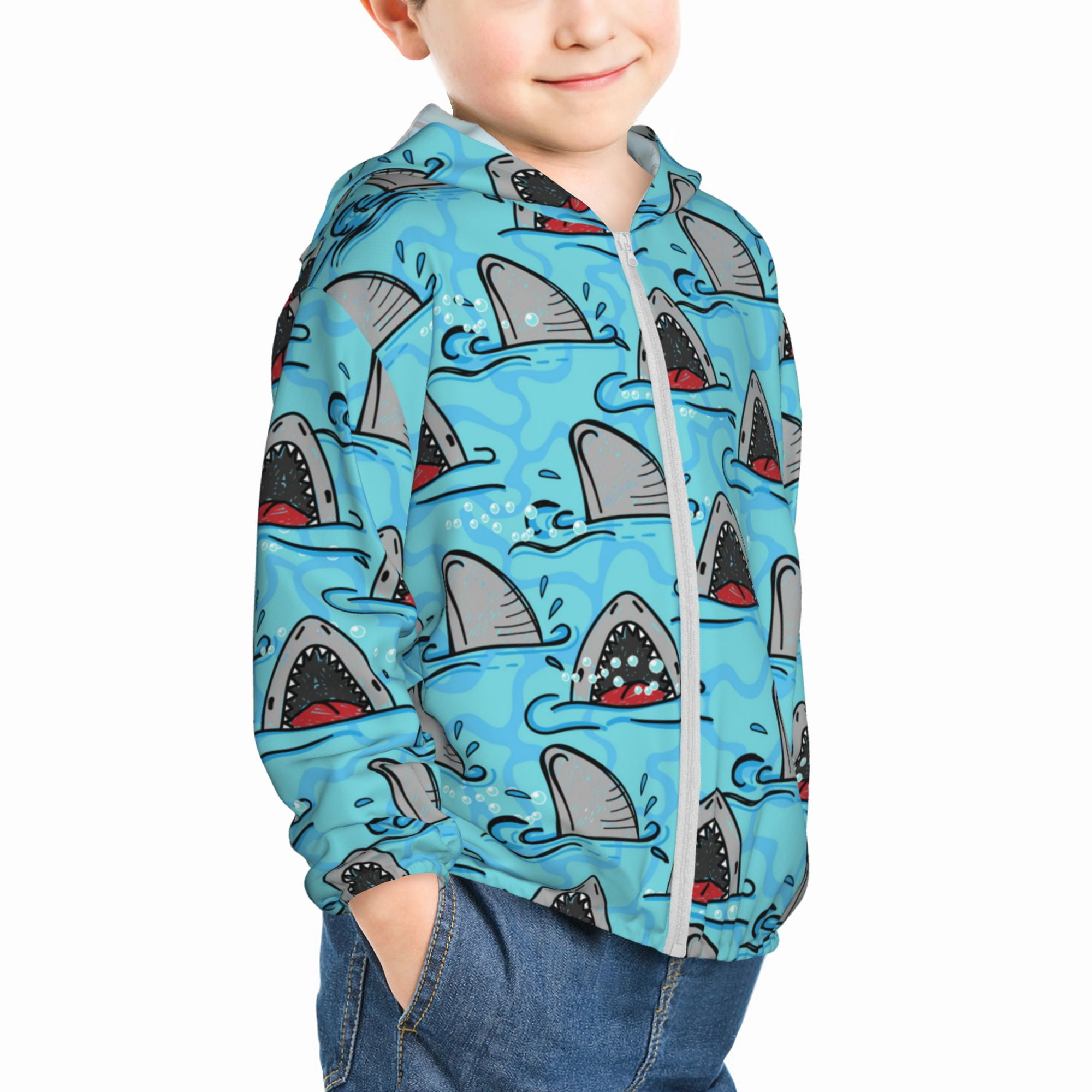 Cartoon Shark Kids Zip-Up Hoodie Girls Boys Sun Protection Jacket Hooded Cooling Shirt - Walmart.com