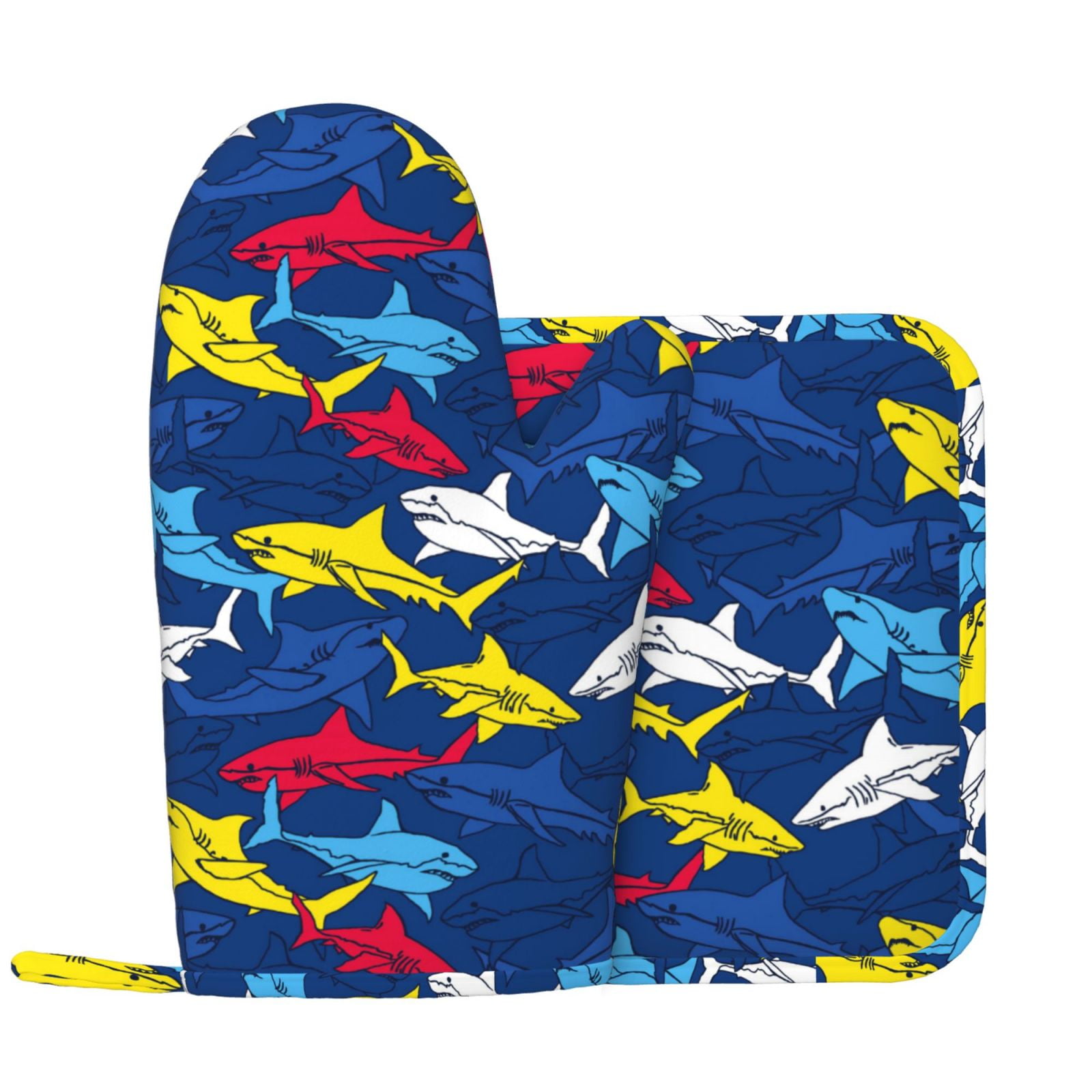 Cartoon Shark Oven Mitts and Pot Holders Sets with 1 Non-Slip Left ...