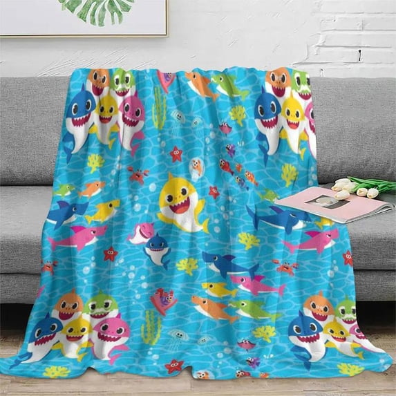 Cartoon Shark Print Flannel Blanket, Casual Soft Comfortable Napping ...