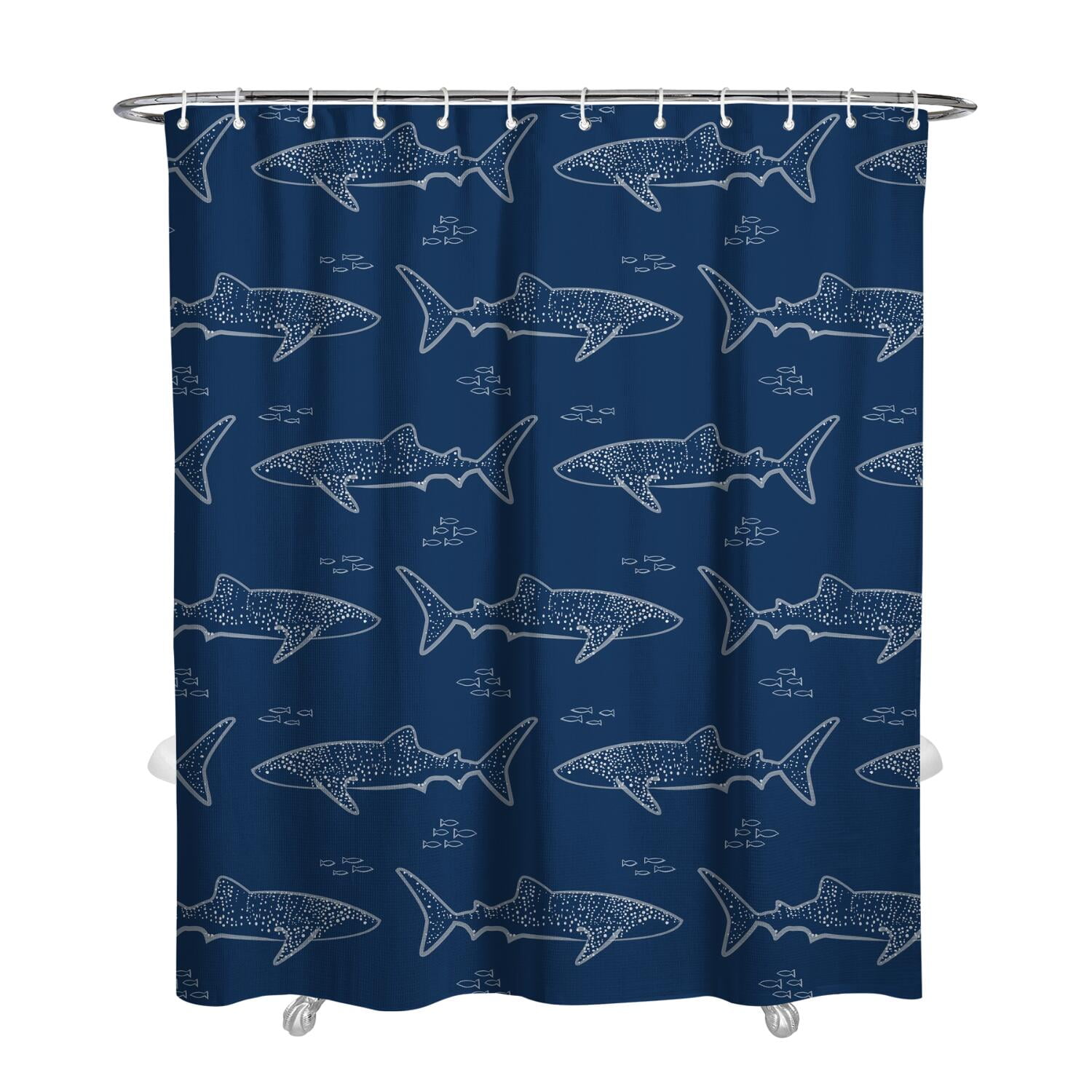 Cartoon Shark and Seal Friends Curtain 72x84in, Waterproof Polyester ...