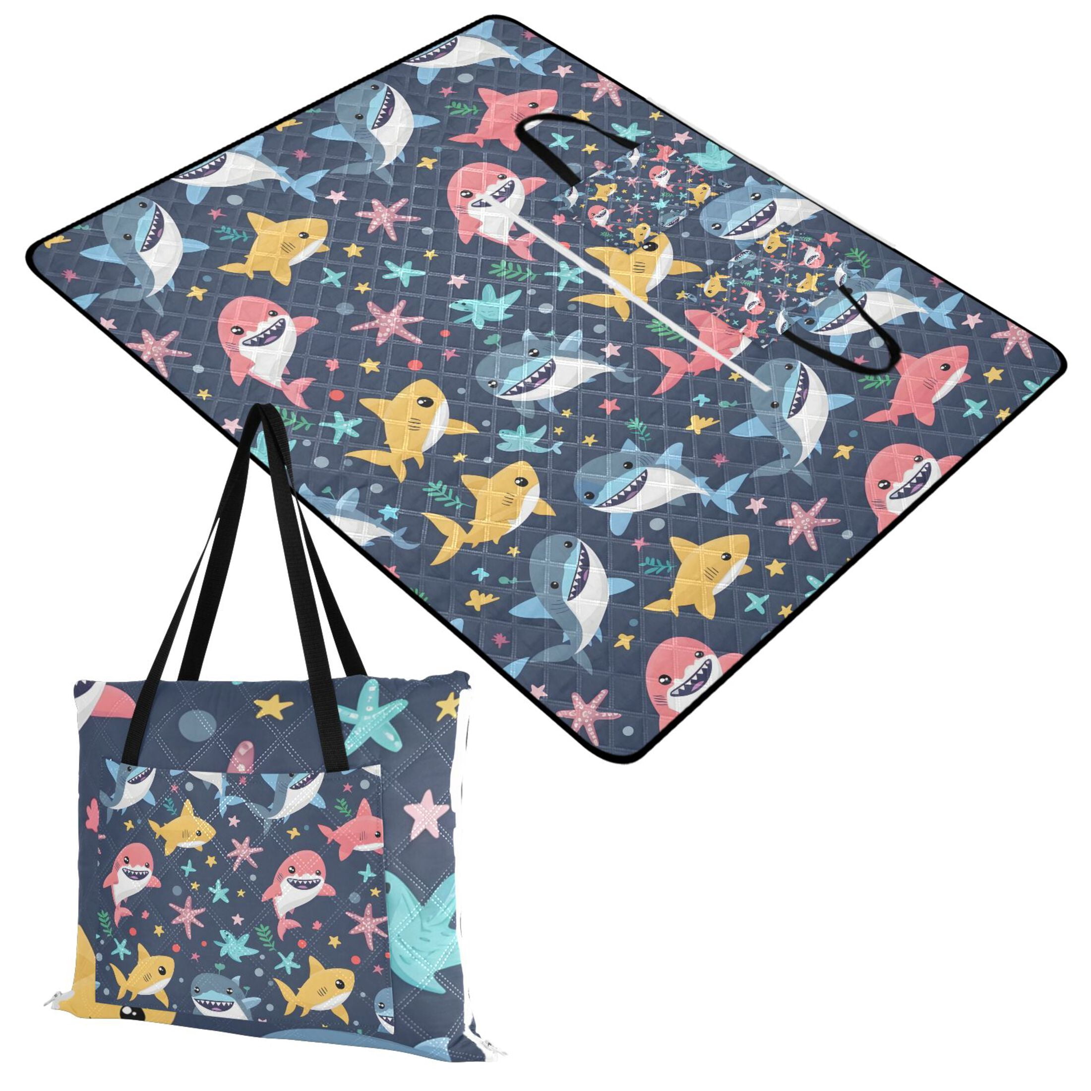 Cartoon Shark Seaweed Starfish Extra Large Picnic Beach Blanket ...