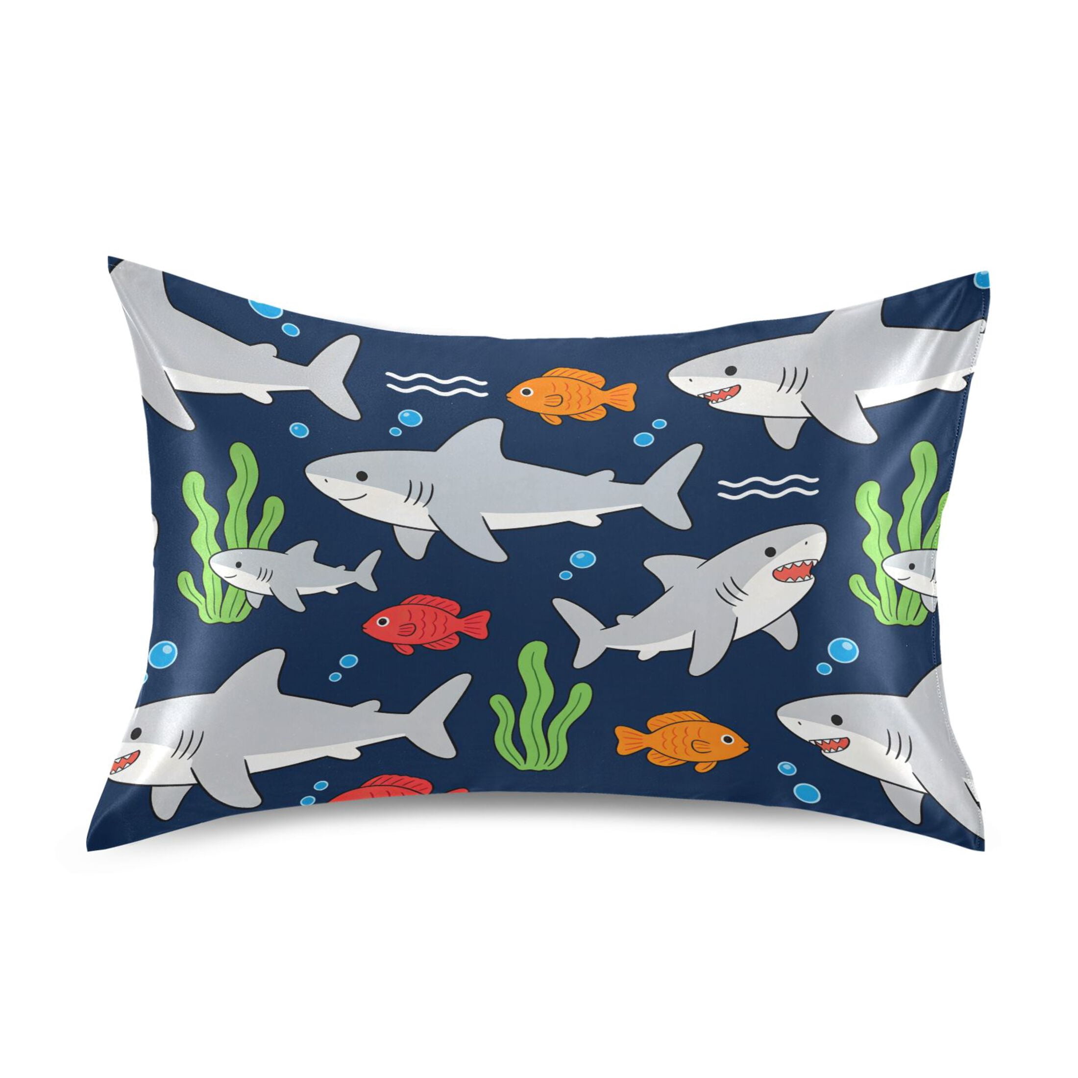 Cartoon Shark Standard Size Satin Pillowcase 20''x26'' Double-Sided ...