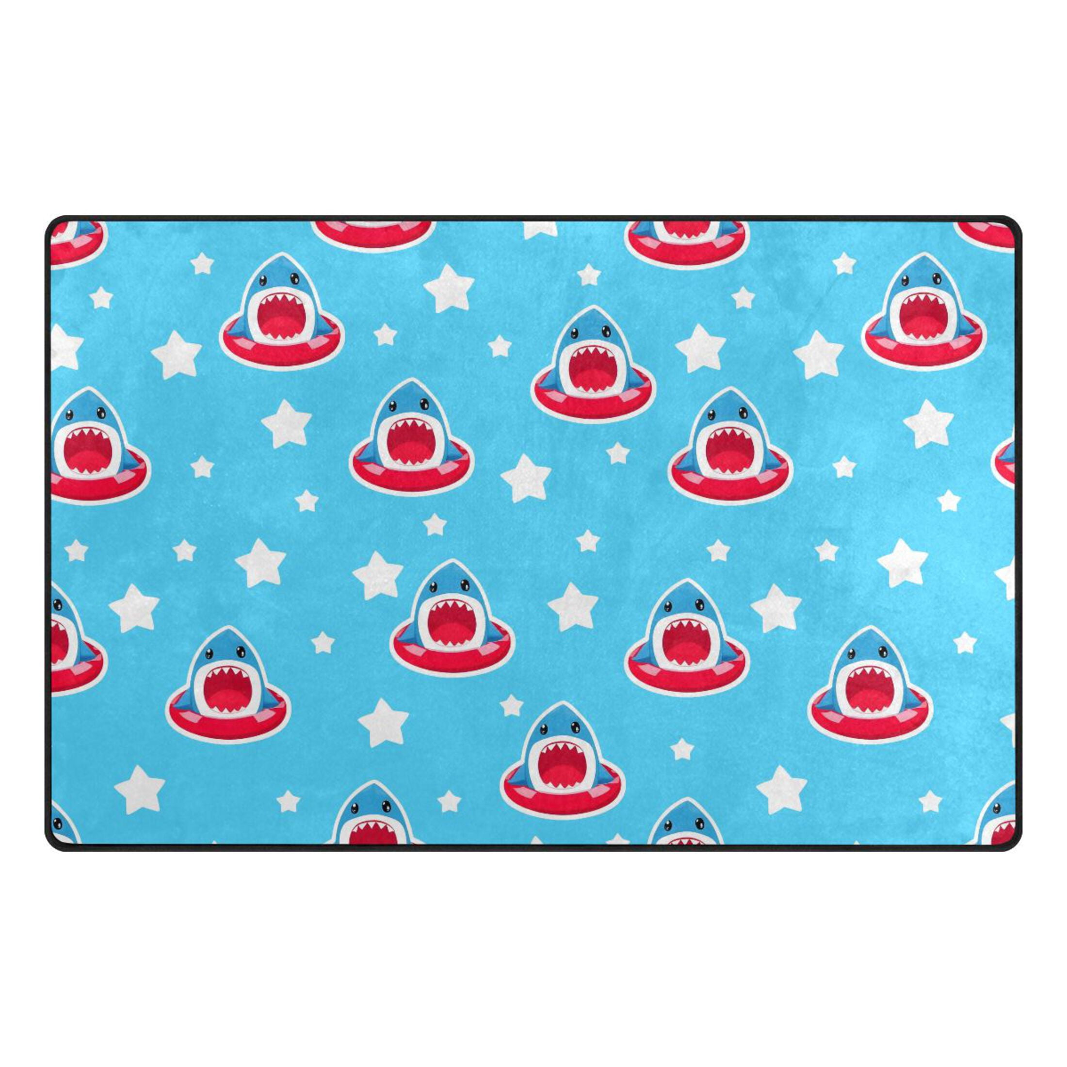 Cartoon Shark Star Pattern Memory Foam Area Rug 60"x39" Non Slip ...