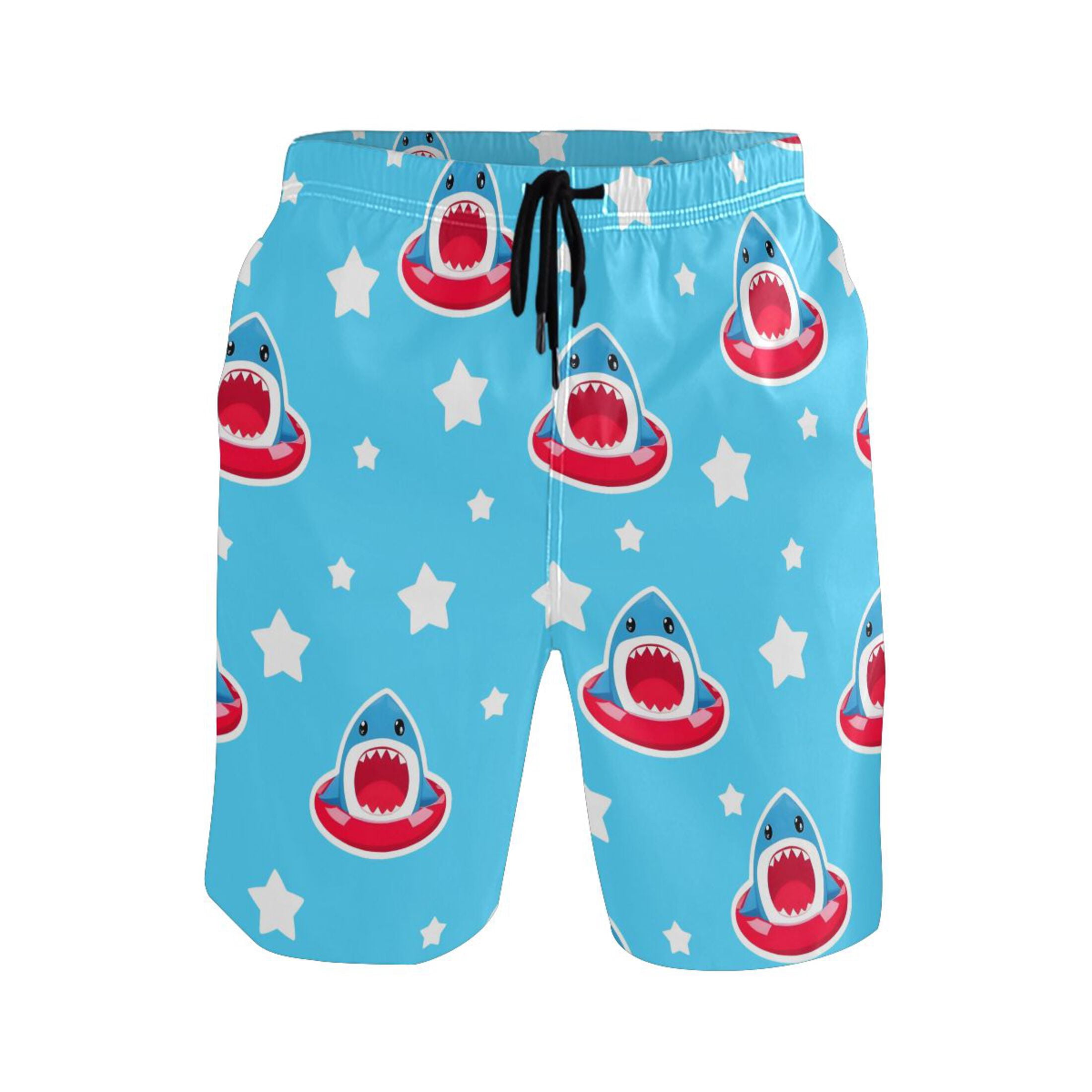 Cartoon Shark Star Pattern Mens Swim Trunks Quick Dry Board Shorts ...