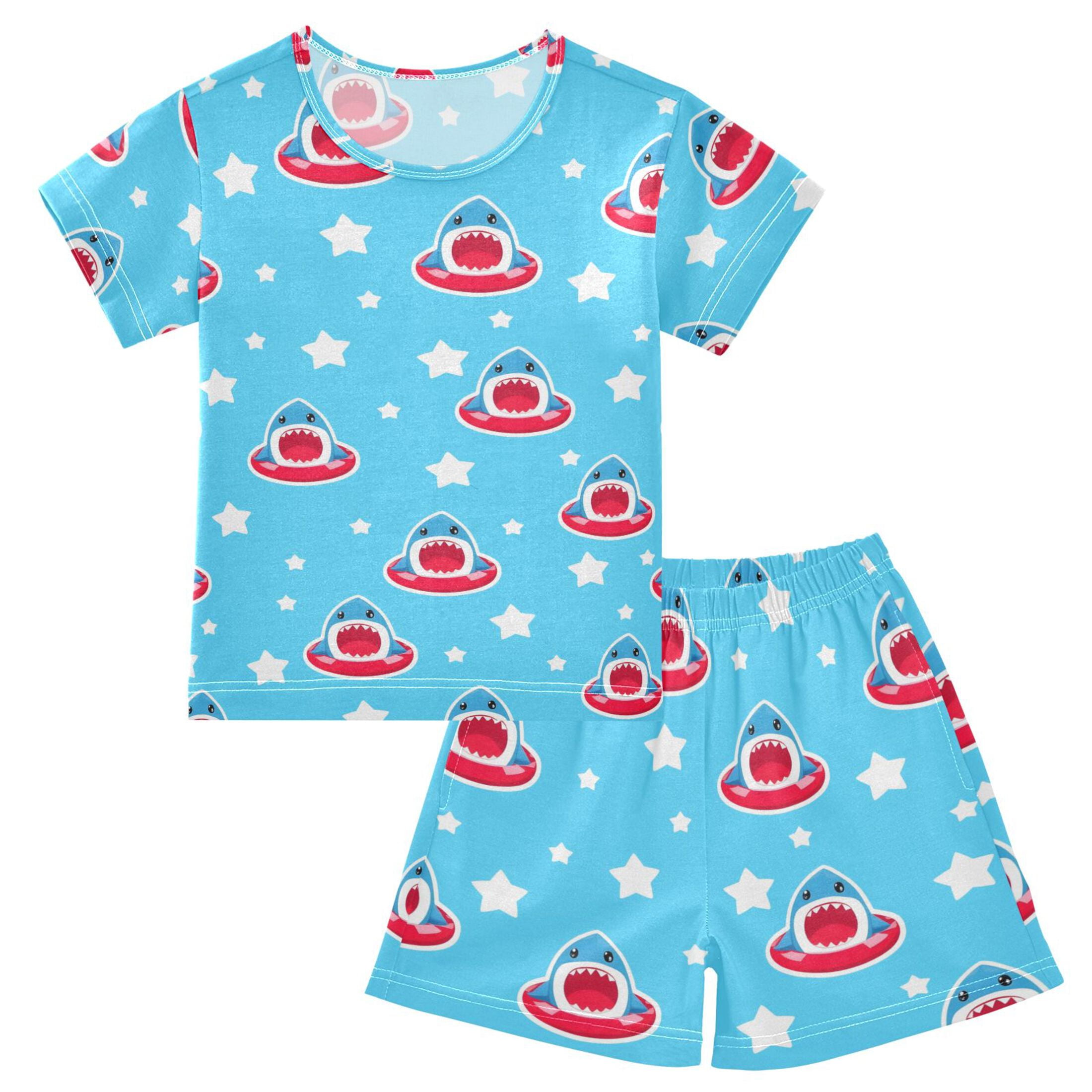 Cartoon Shark Star Pattern Summer Pajama Set Soft Cotton Short Sleeve ...