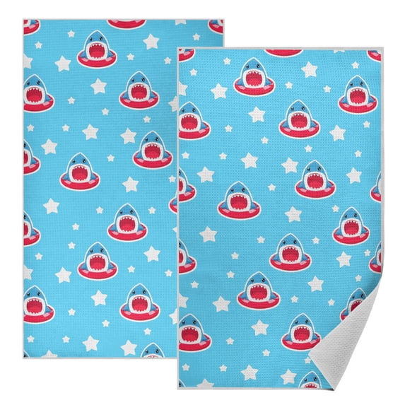 Cartoon Shark Star Pattern Waffle Kitchen Towels 18x30 in Soft ...