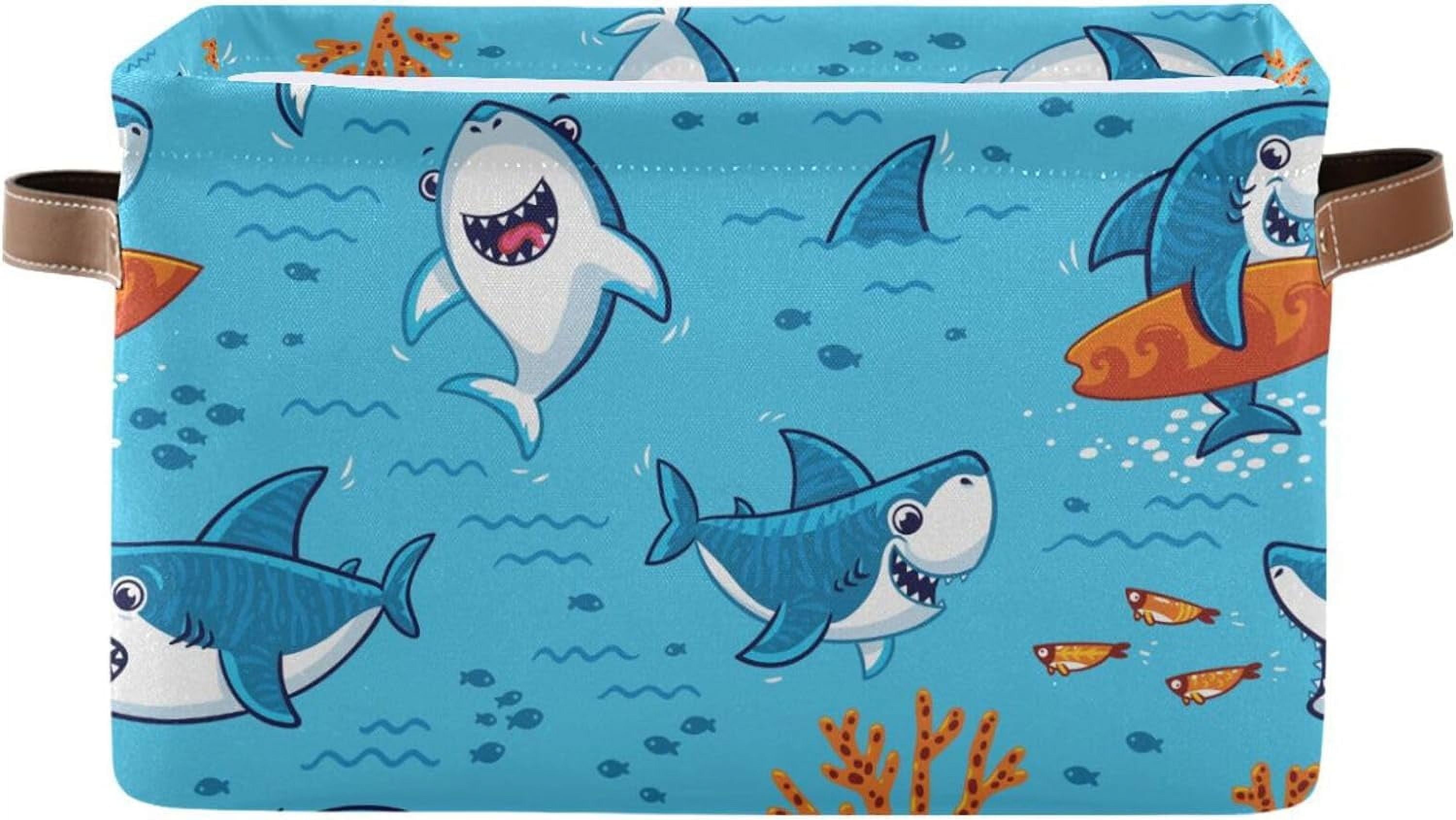 Cartoon Shark Storage Basket, Durable Canvas Organizer With Handles ...
