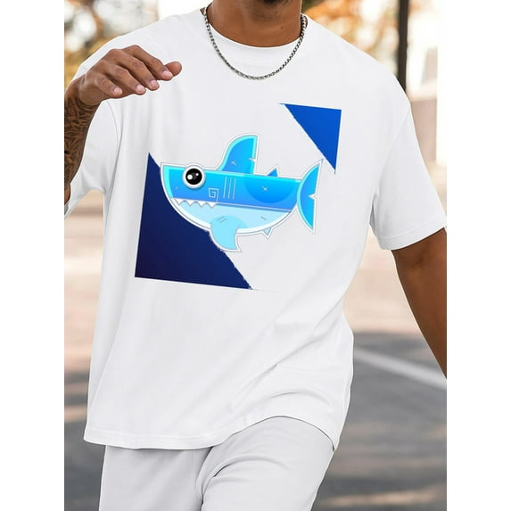 Cartoon Shark Tee fish plain funny t shirts for men 180G 100% Cotton ...