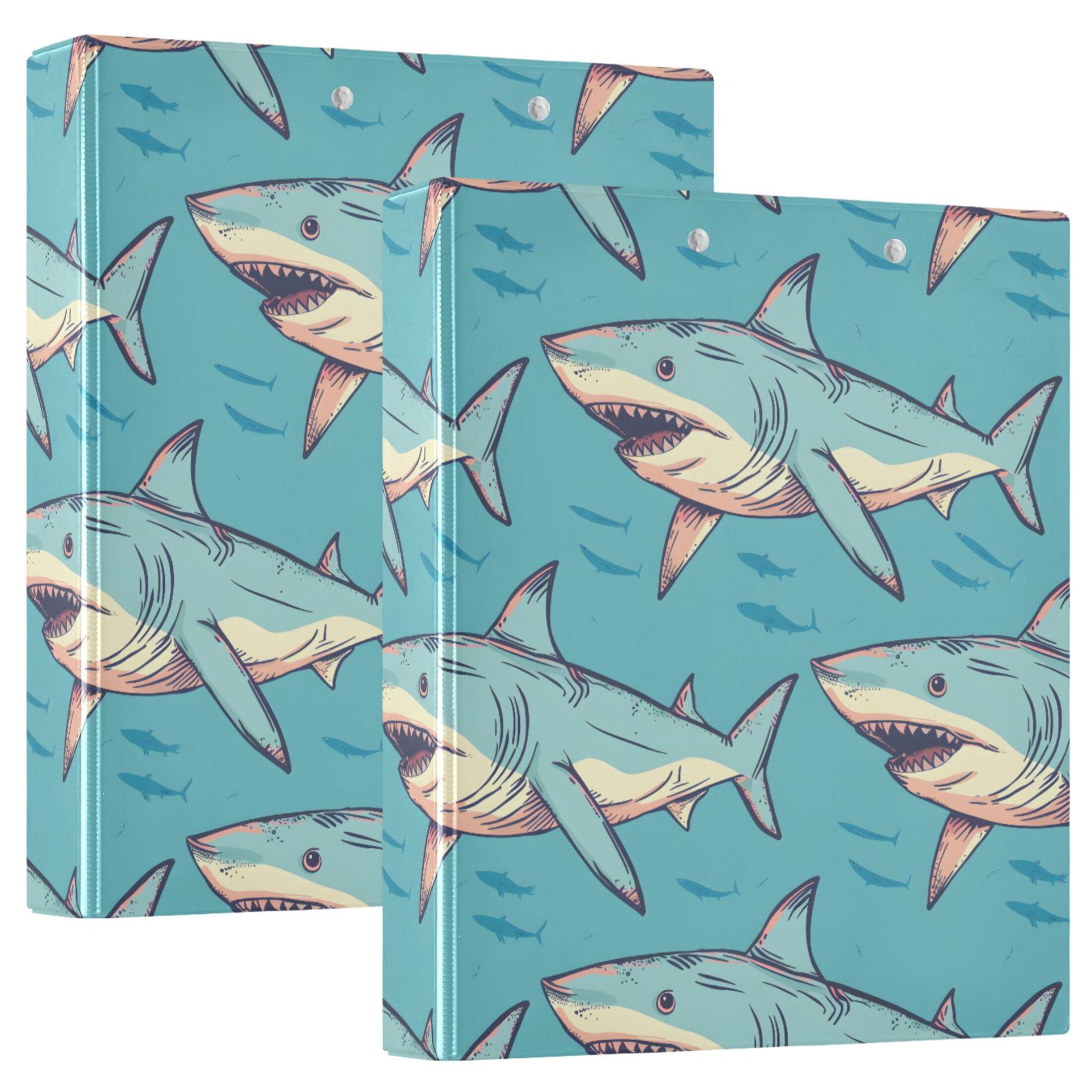 Cartoon Sharks with Fish Shadow 3 Ring Hardcover Binders 1.5" Round ...