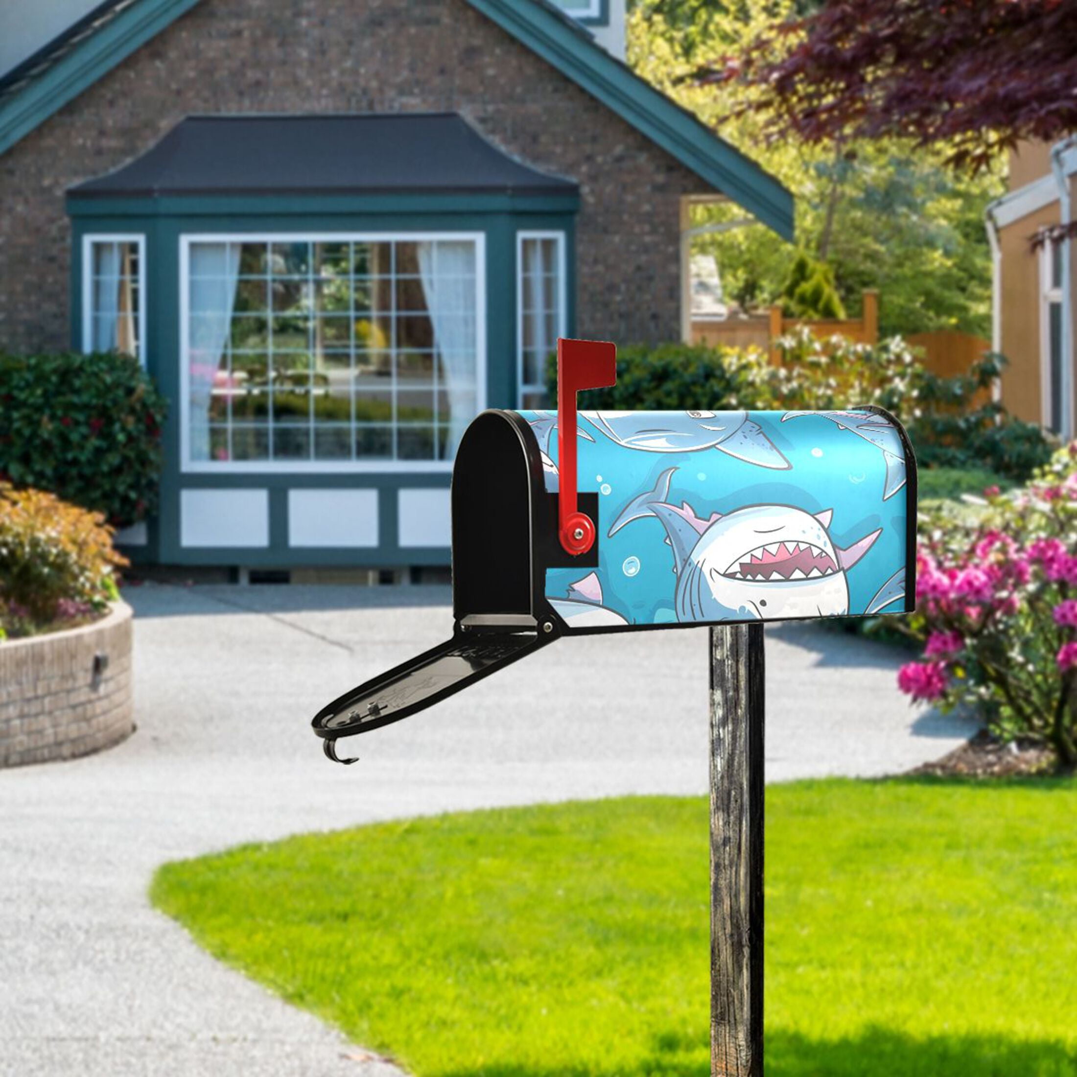 Cartoon Sharks Mailbox Cover Magnetic Standard Size Post Box Cover ...