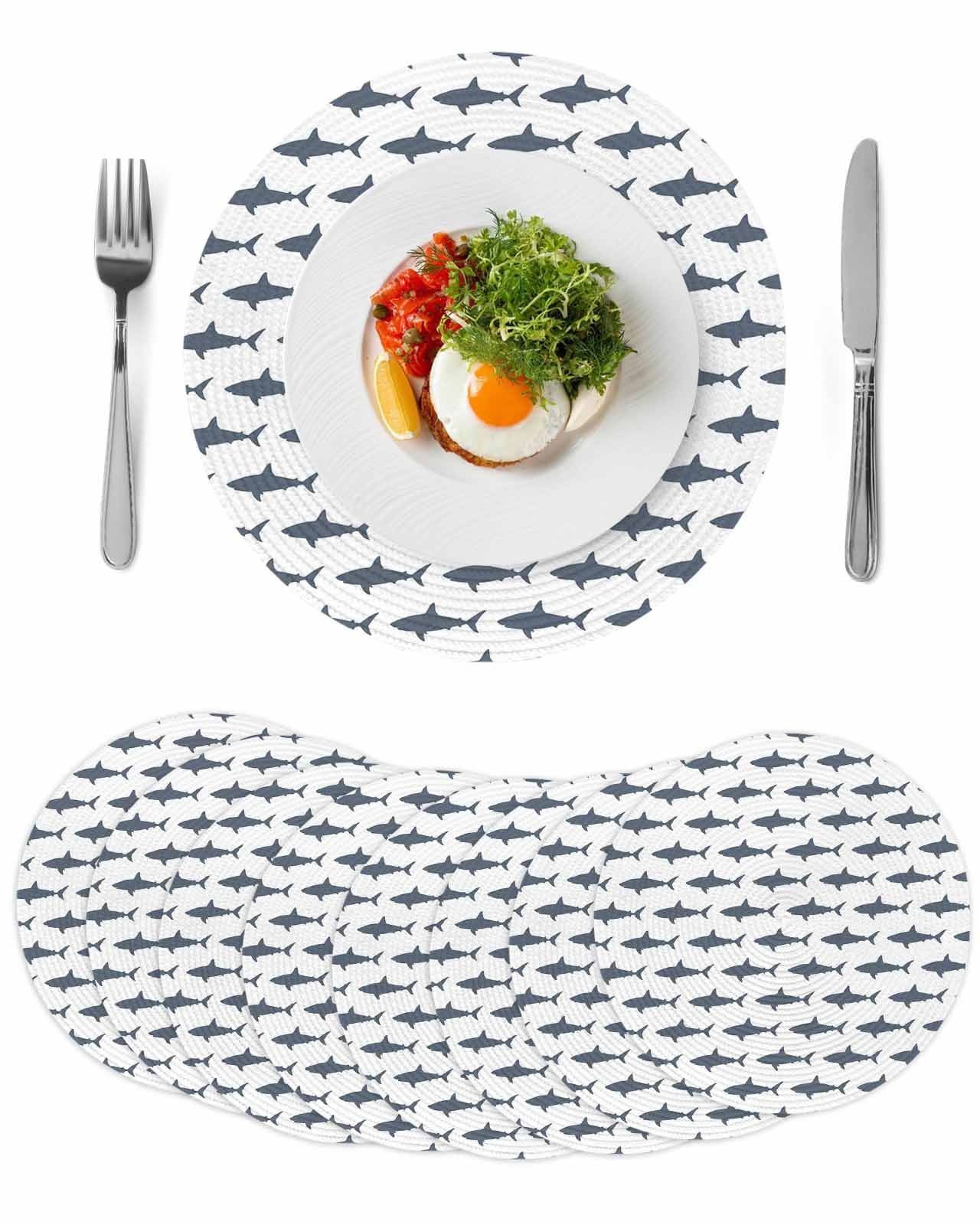 Cartoon Sharks Round Table Placemats set of 8, Ocean Sea Marine Life ...