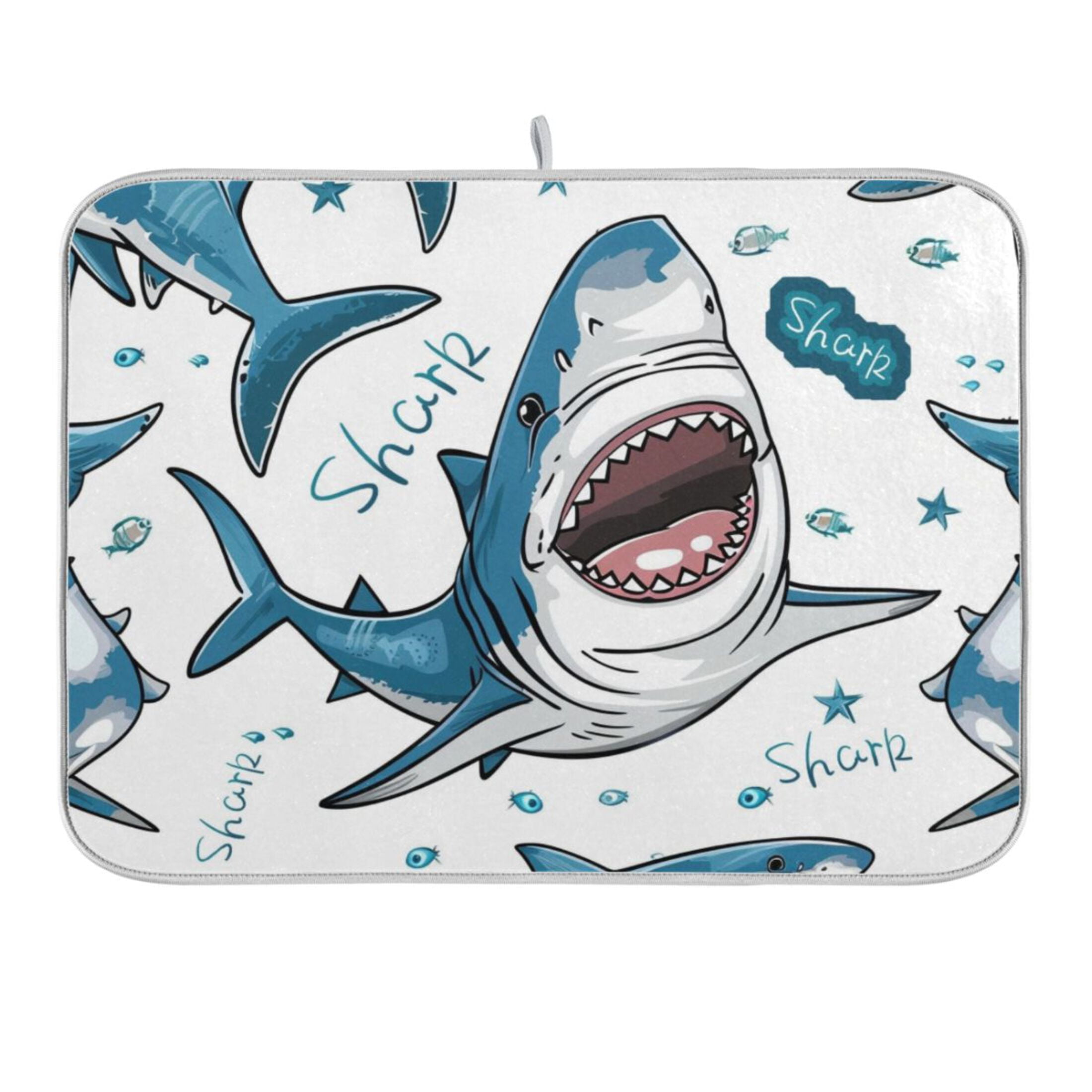 Cartoon Sharks and Stars Dish Drying Mat for Kitchen Counter 16x18 In ...