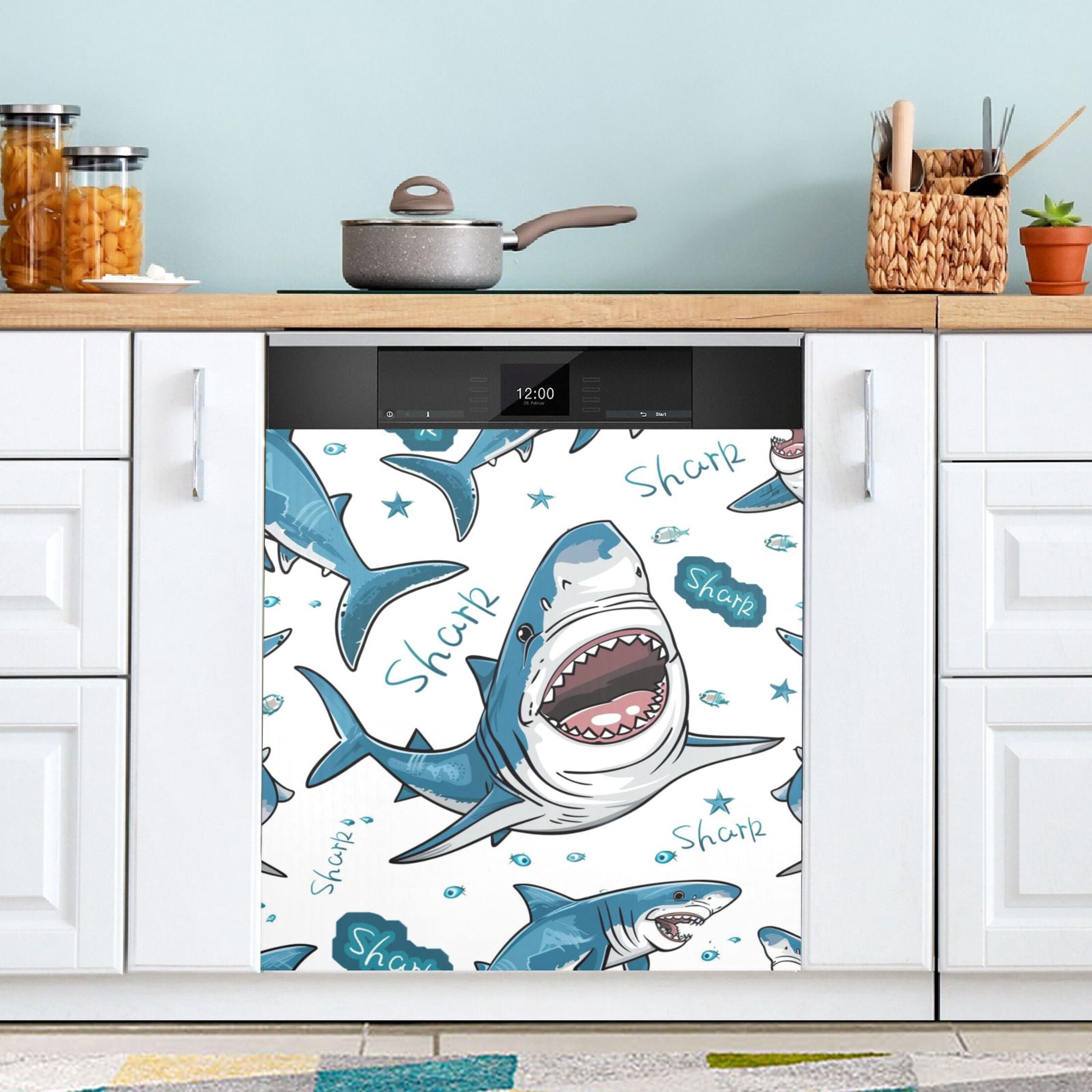 Cartoon Sharks and Stars Magnetic Dishwasher Covers Refrigerator Magnet ...