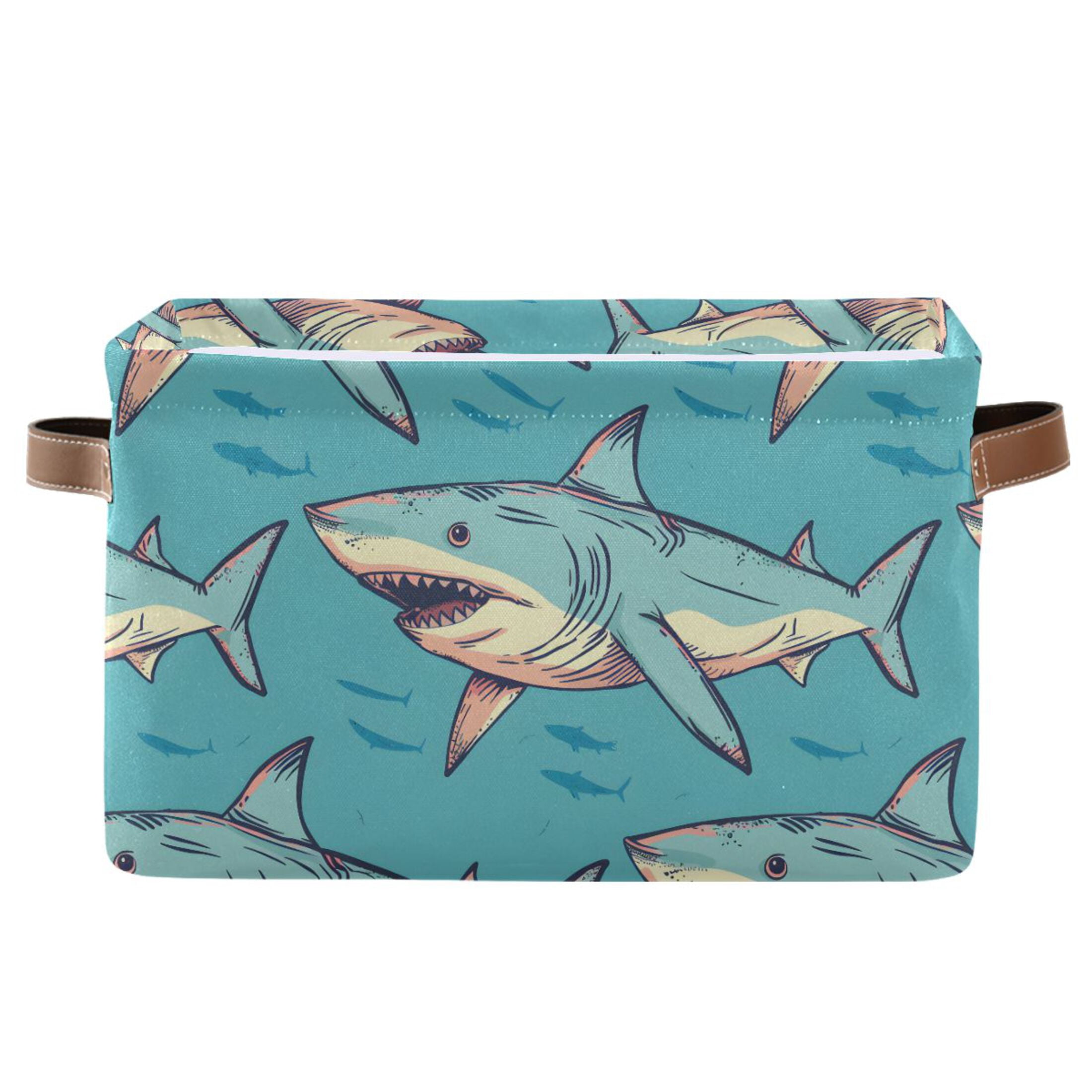 Cartoon Sharks with Fish Shadow Storage Bins with Handle Fabric ...
