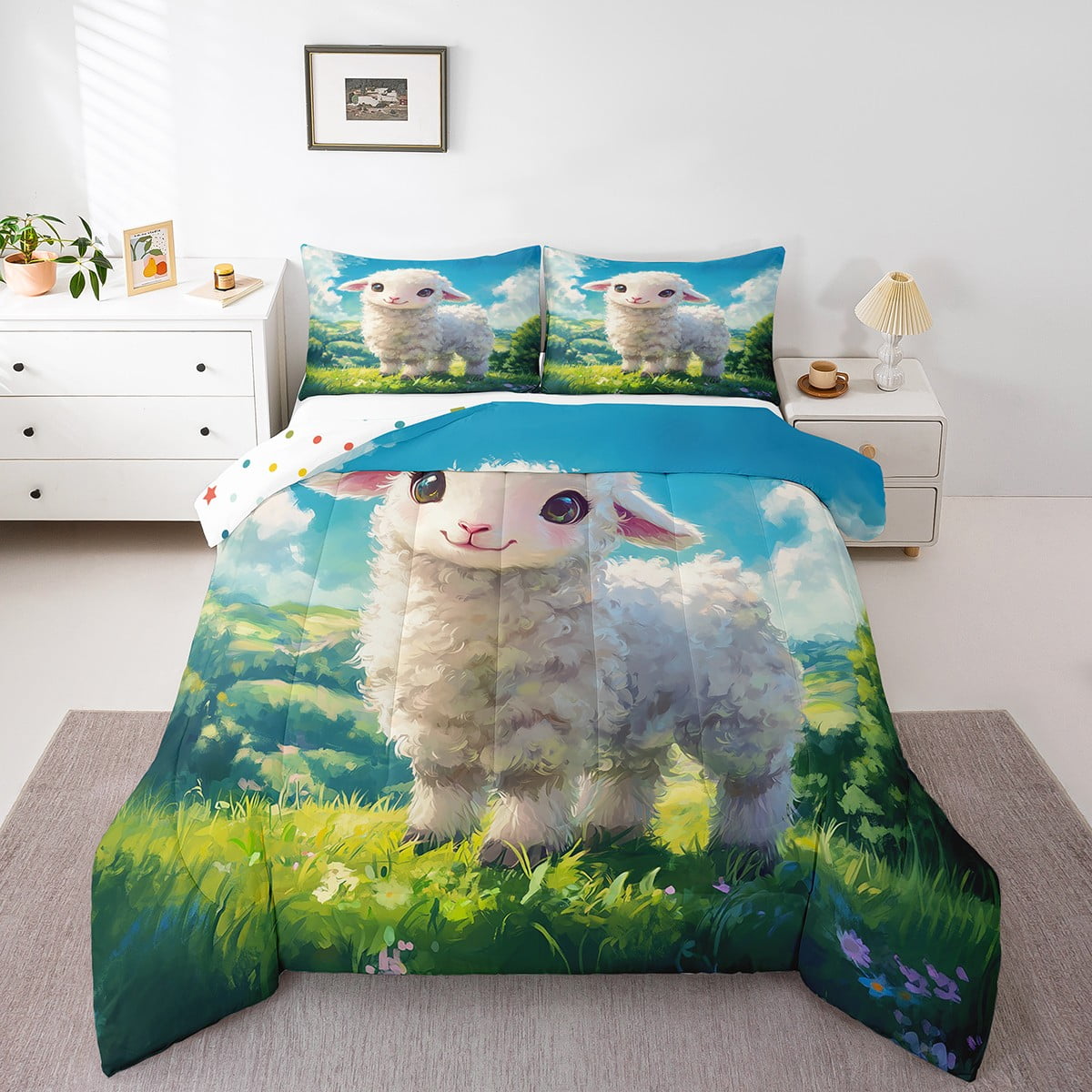 Cartoon Sheep Comforter Set King Size,Mountain Natural Scenery Bedding ...