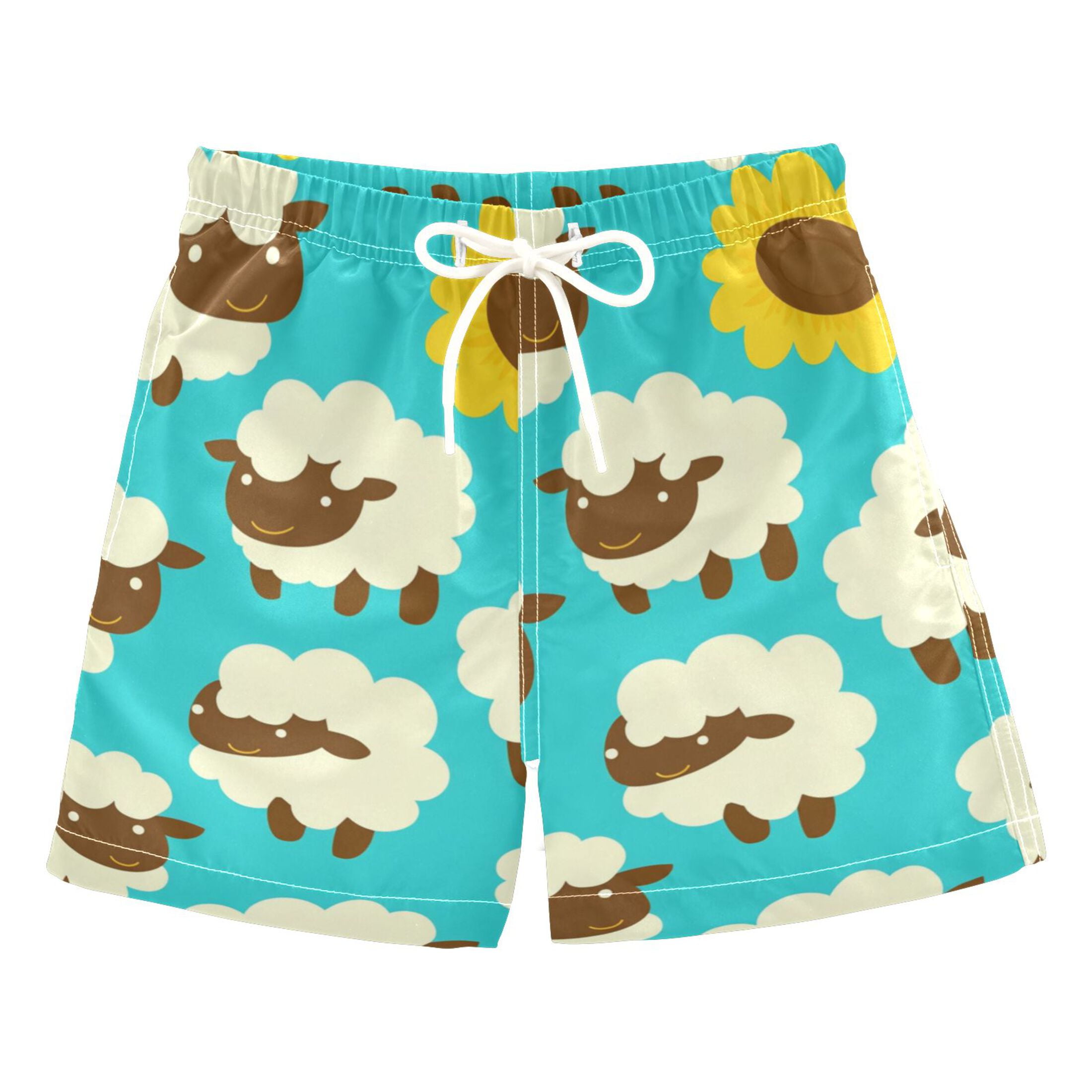 Cartoon Sheep Print Boys Swim Trunks Quick Dry Boy Swim Shorts for 3-14 ...