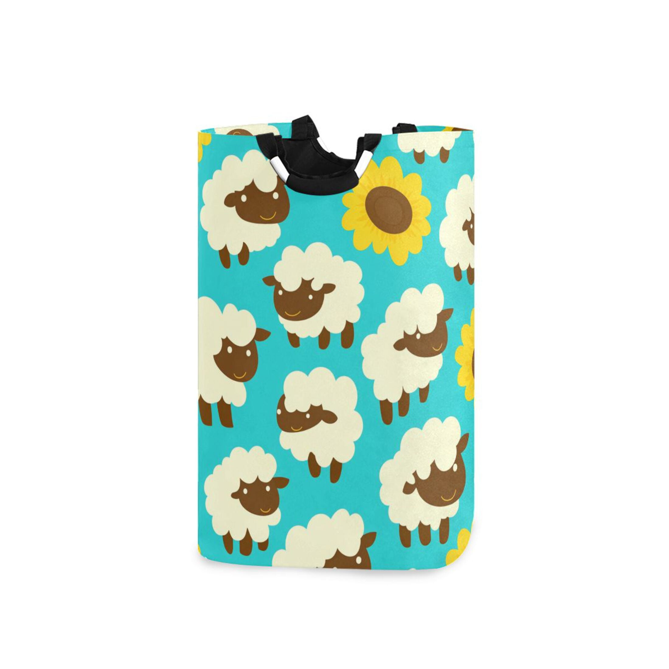 Cartoon Sheep Print Laundry Basket with Handles 50L Collapsible Laundry ...