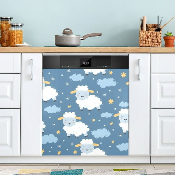 Cartoon Sheep Stars Clouds Dishwasher Magnet Cover Magnetic Fridge Door ...