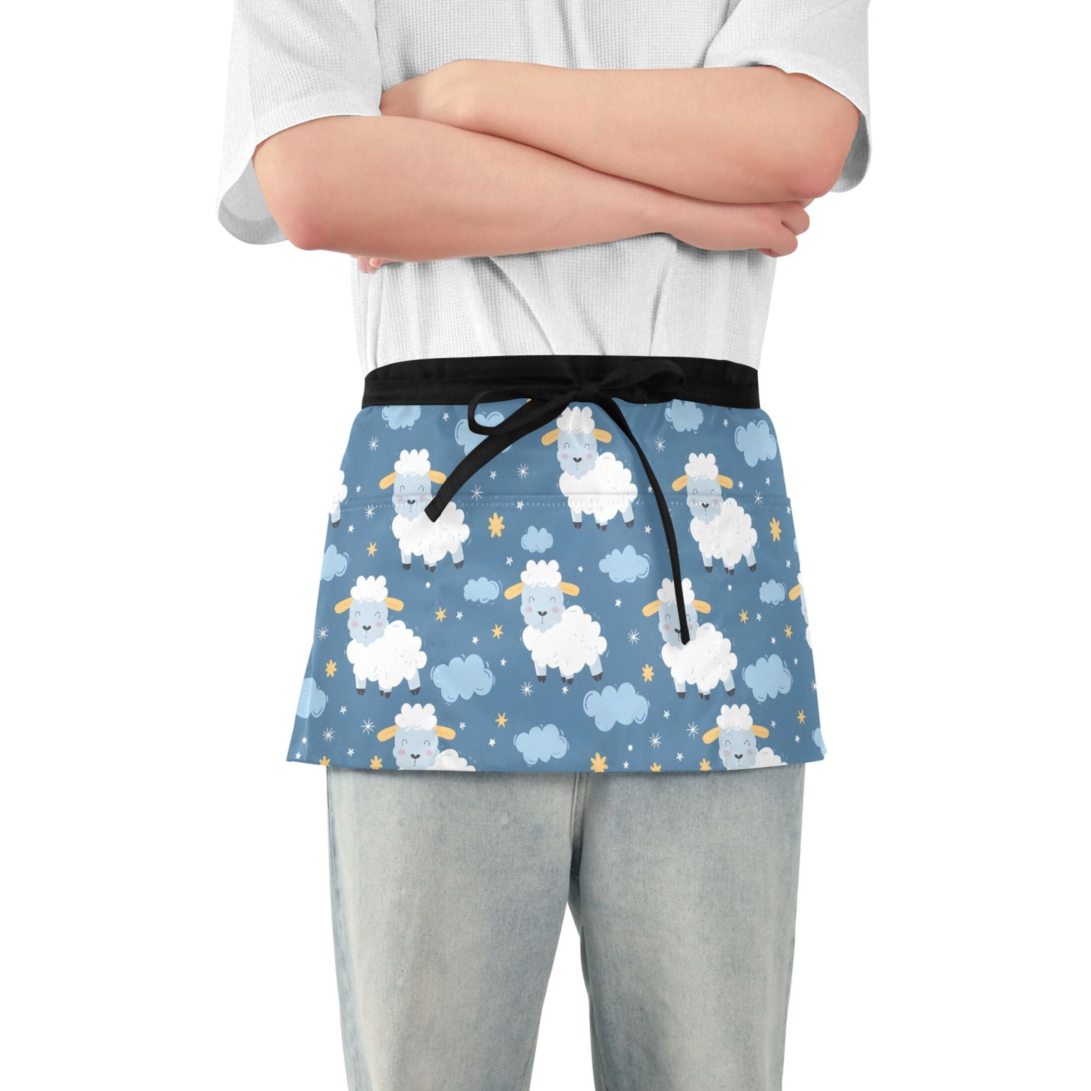 Cartoon Sheep Stars Clouds Server Apron with 3 Pockets Waterproof ...