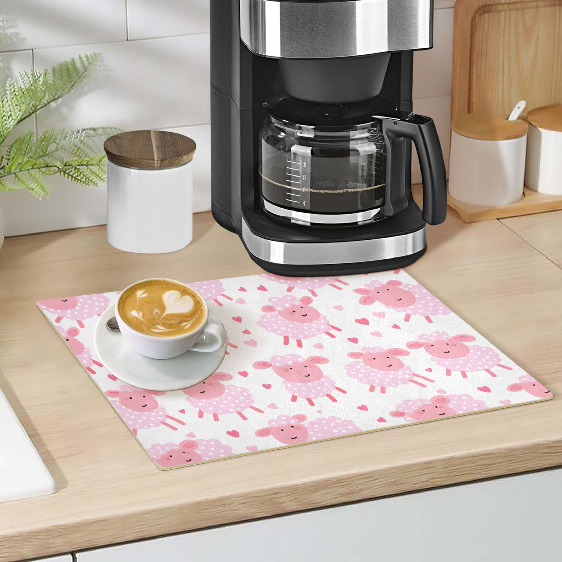 Cartoon Sheep and Heart Dish Drying Mat 12"x18" Kitchen Counter Dish ...