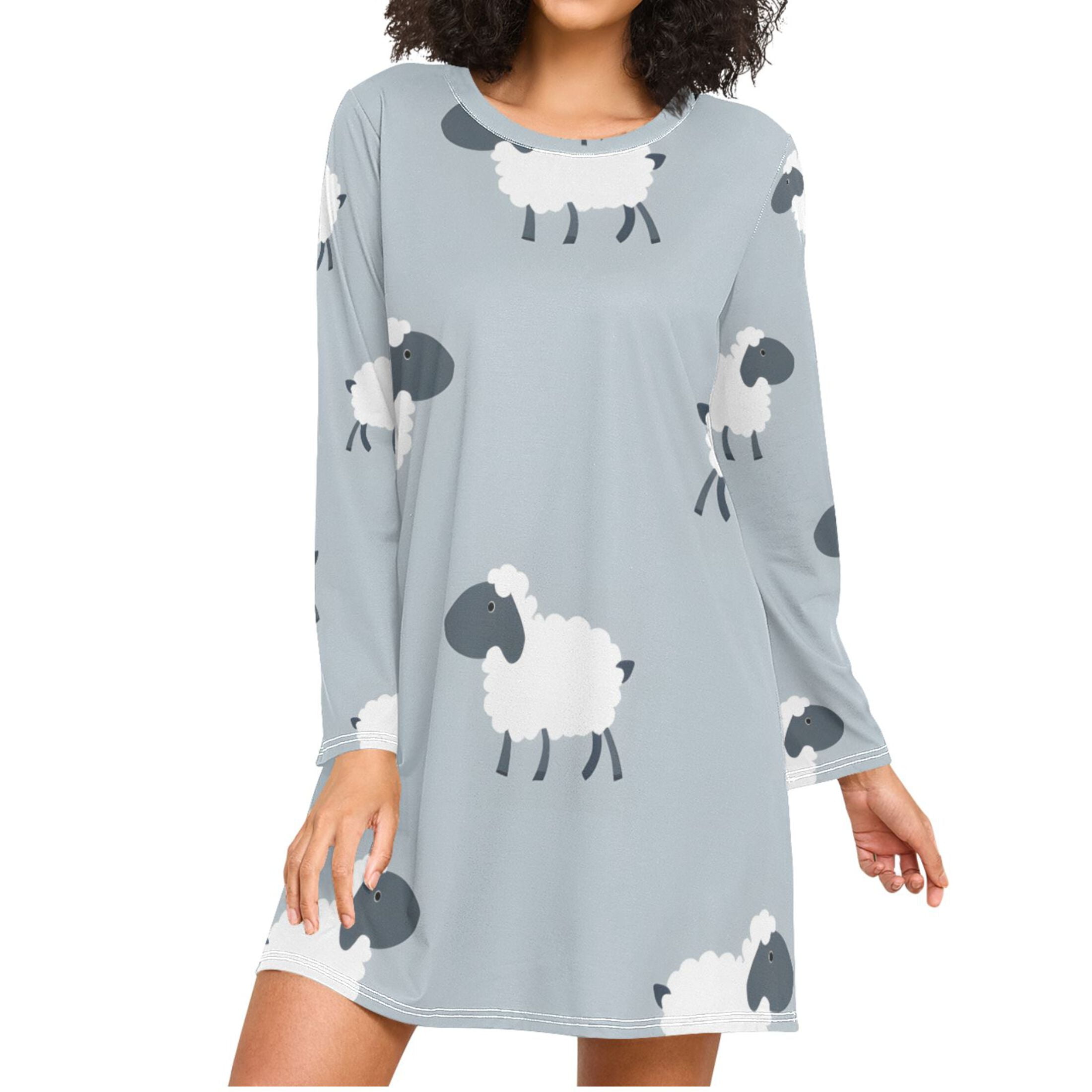 Cartoon Sheeps Women's Long Sleeves Nightgowns Sleepwear Soft Pajama A ...