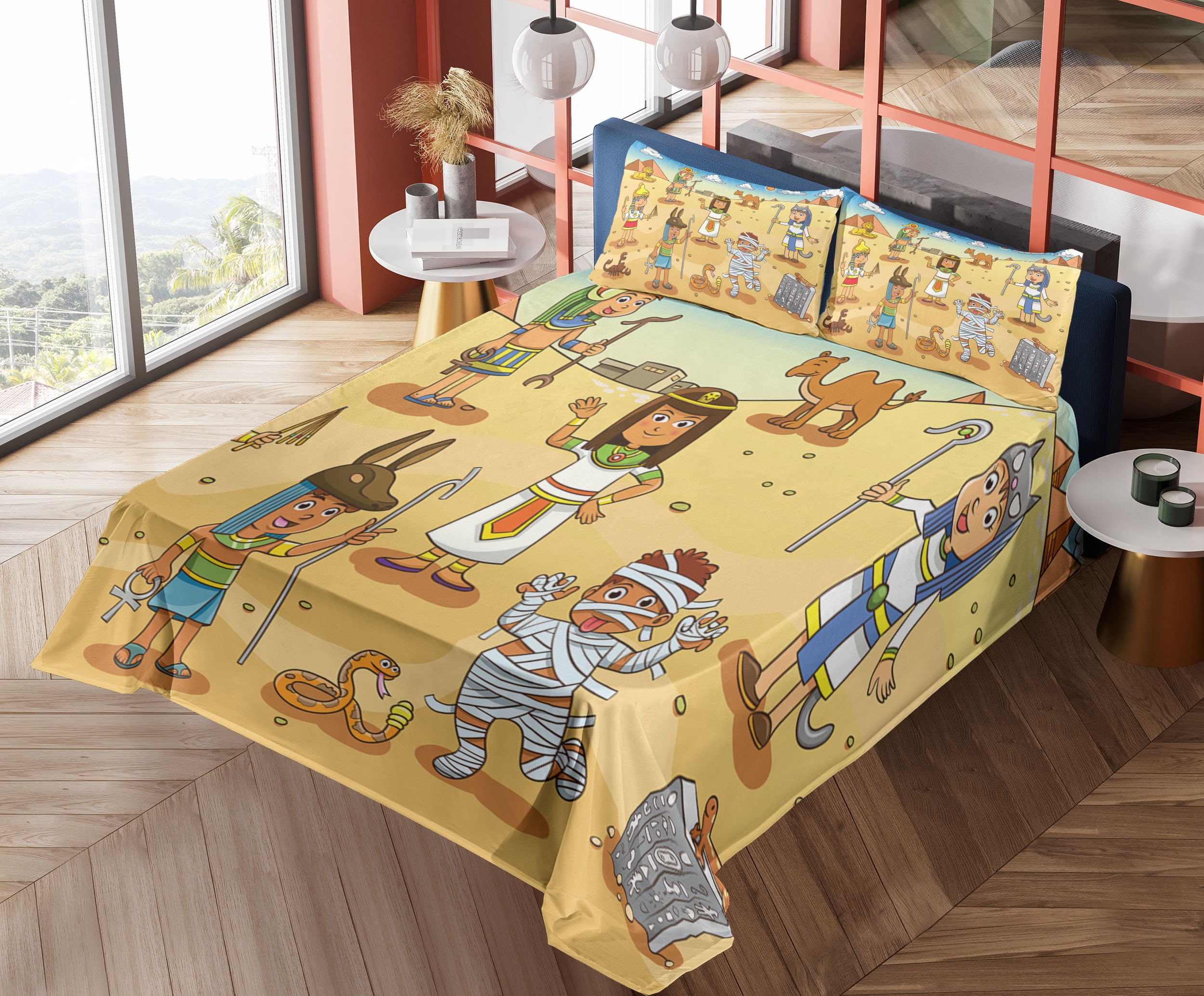 Cartoon Sheet Set, Historical Egypt Characters with Pyramids Cleopatra ...