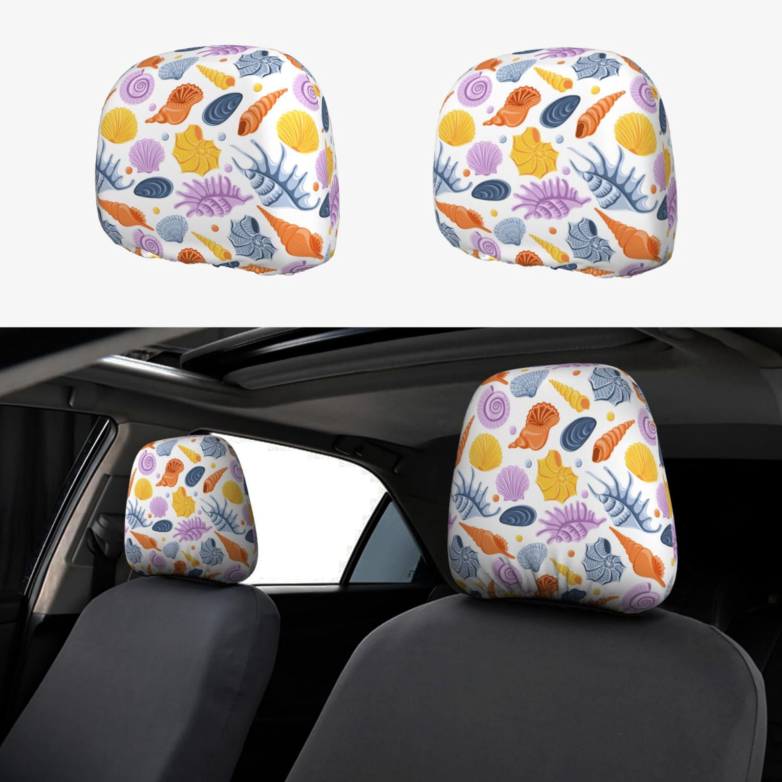 Cartoon Shell Conch Headrest Cover for Cars, 2Pack Car Headrest Cover ...