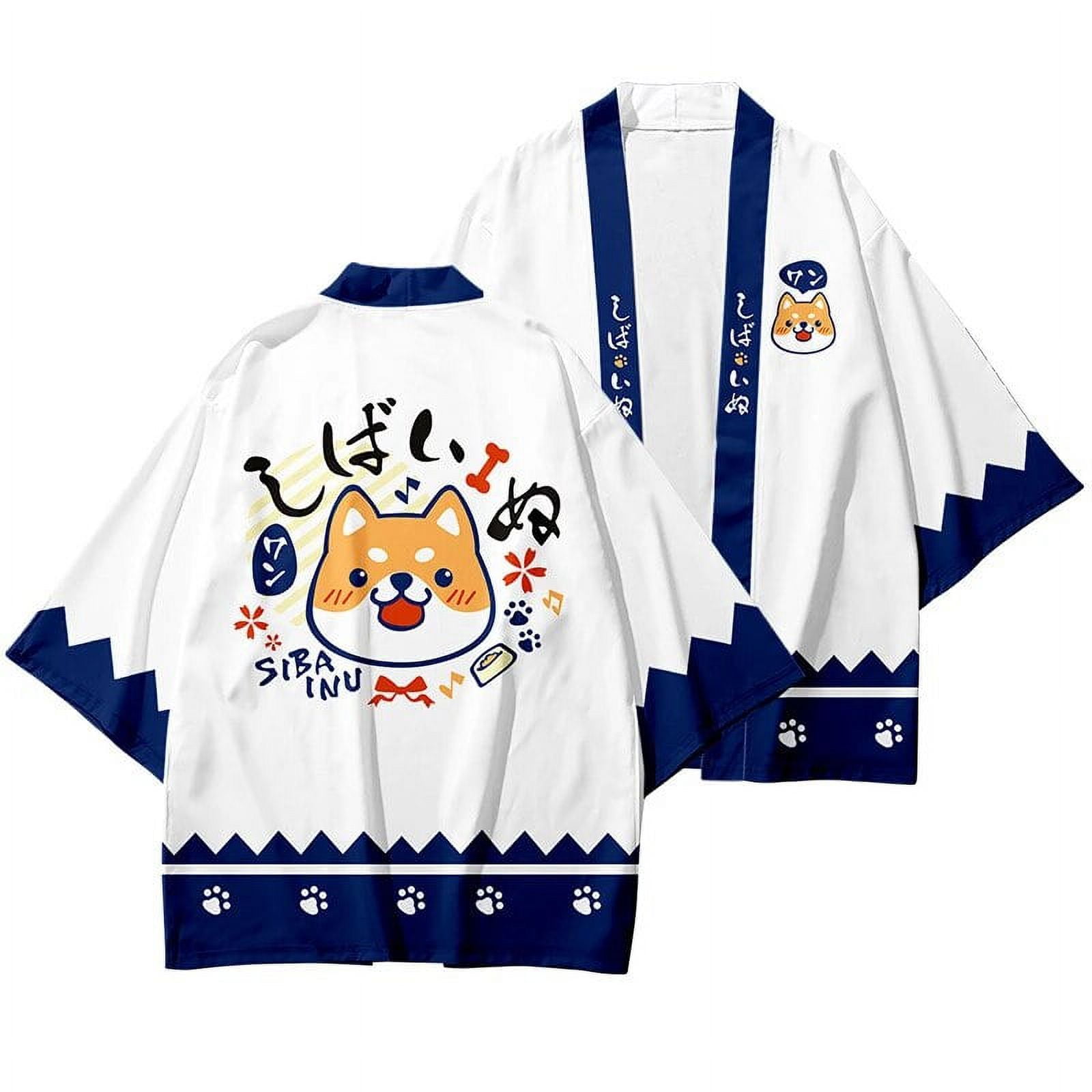 Cartoon Shiba Inu Print Kimono Shirt Clothing Traditional Haori Women ...