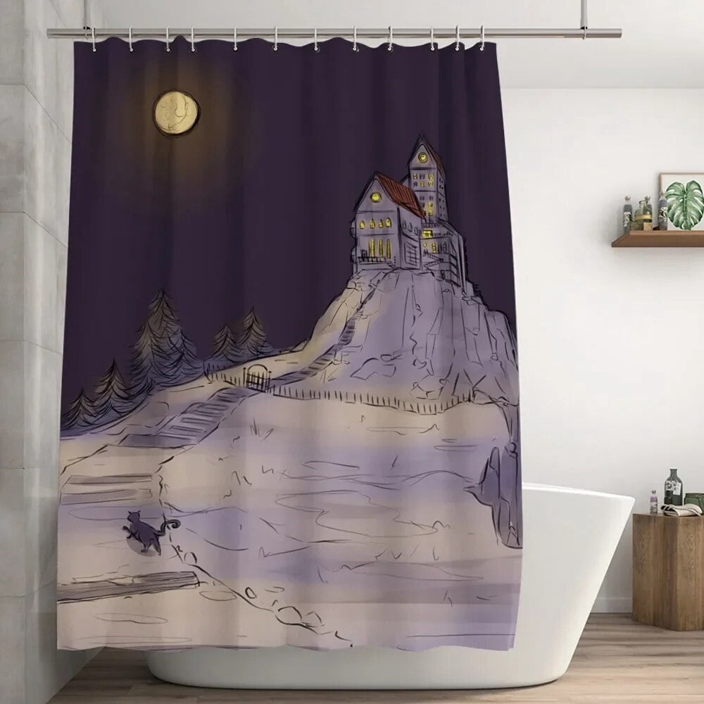 Cartoon Shower Curtain Illustration Fish Animal Paw Print Cute Cat Dog ...