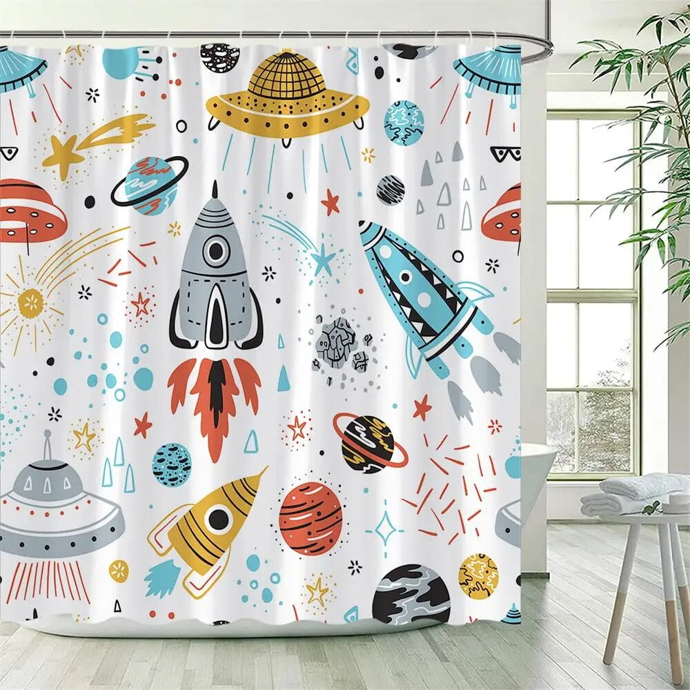 Cartoon Shower Curtain London Red Bus Flowers Cute Car Kids Bath ...
