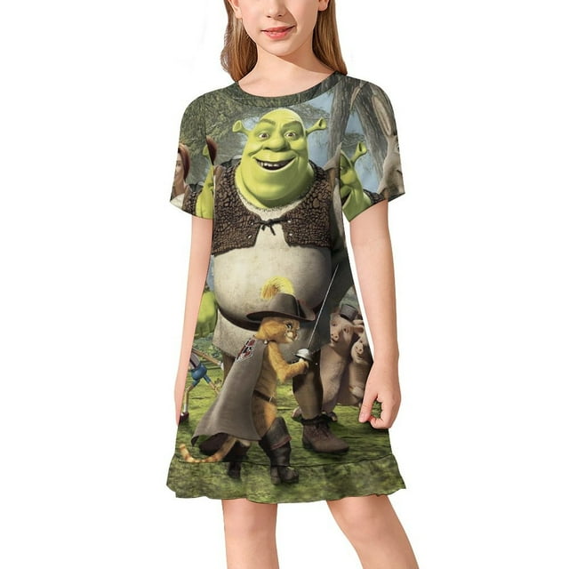 Cartoon Shrek Film Children's Short Sleeved Dress 3D Printed Classical ...