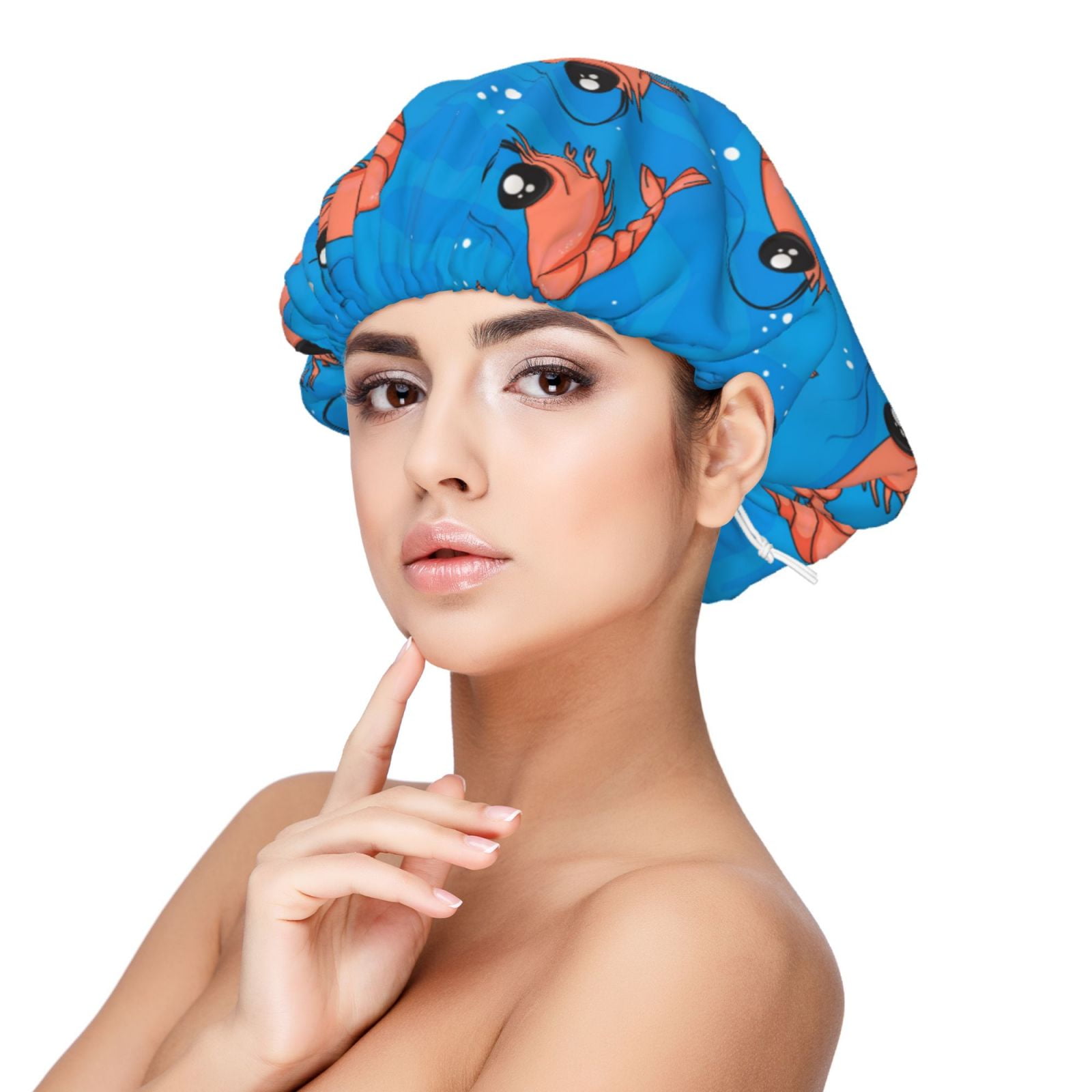 Cartoon Shrimp Print Blue Silk Bonnet for Sleeping Women Men ...