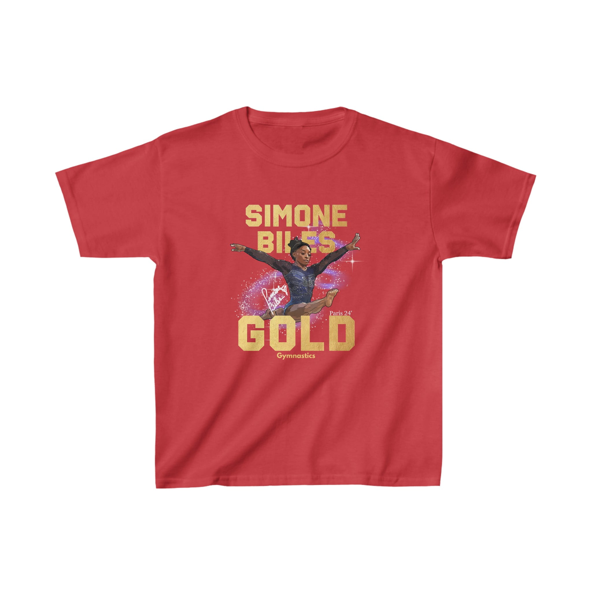 Cartoon Simone Biles Gymnastics Gold Medalist Kids Heavy Cotton Tee ...