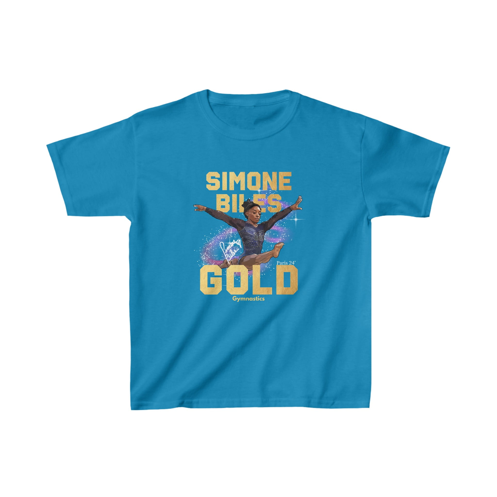 Cartoon Simone Biles Gymnastics Gold Medalist Kids Heavy Cotton Tee ...