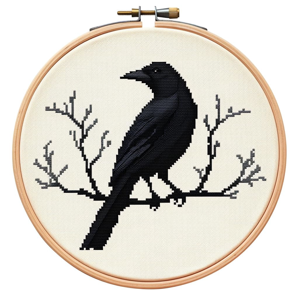 Cartoon Simple Black Crow Raven DIY Stamped Cross Stitch Kits Easy for ...