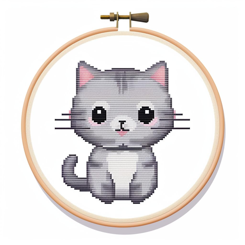 Cartoon Simple Cute Cat DIY 11CT Stamped Cross Stitch Kits Easy for ...