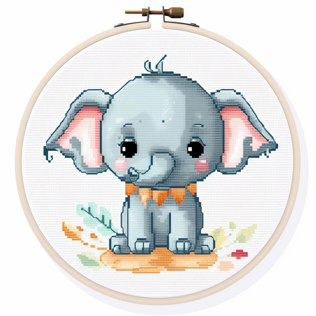 Cartoon Simple Elephant DIY 11CT Stamped Cross Stitch Kits Easy for ...