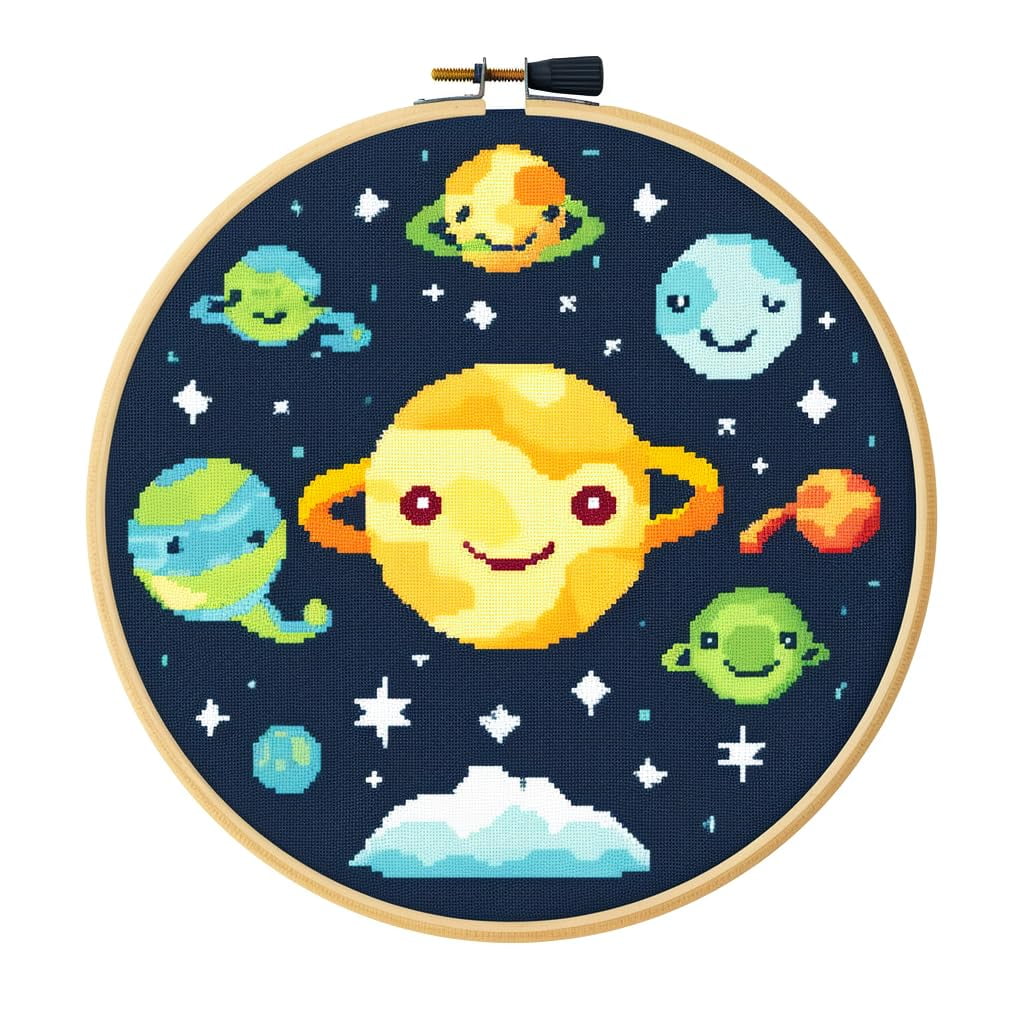 Cartoon Simple Figure of Planet 11CT Stamped Cross Stitch Kits Easy for ...