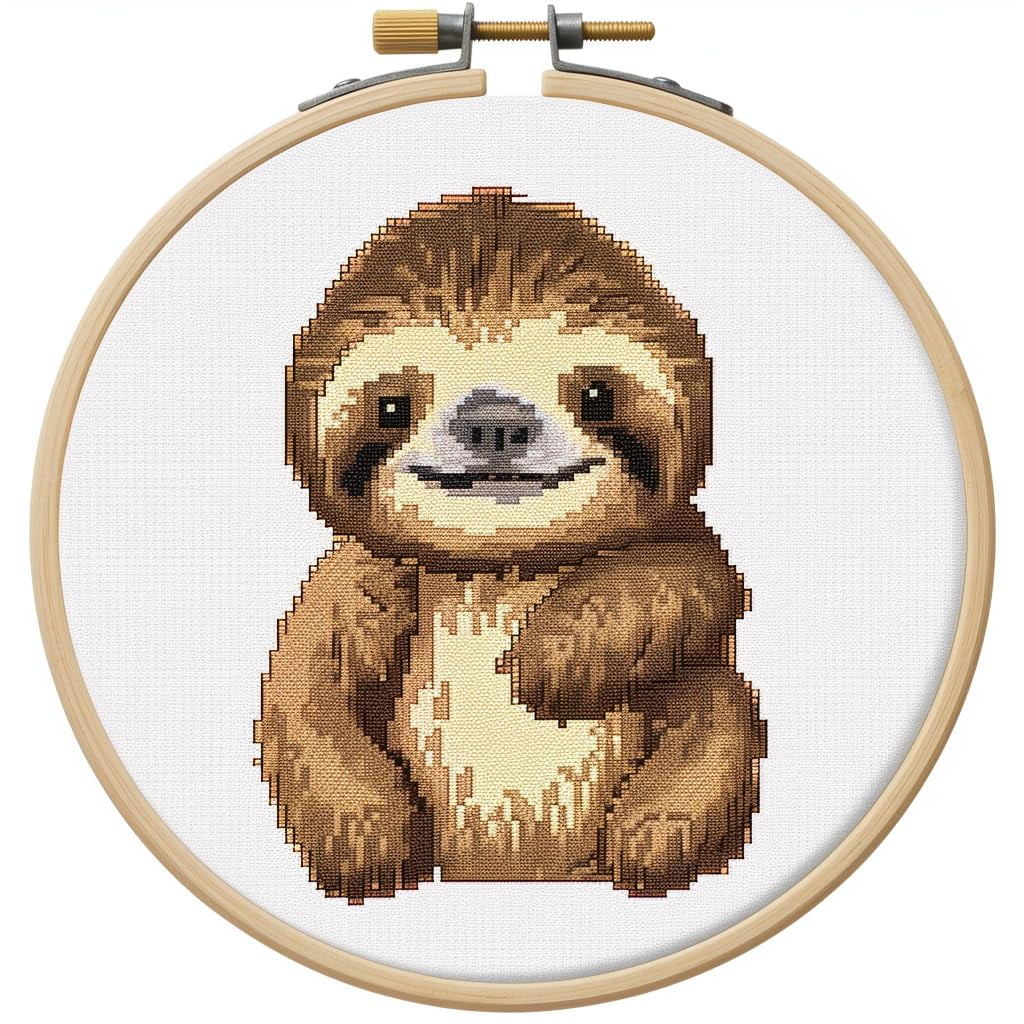 Cartoon Simple Figure Sloth 11CT Stamped Cross Stitch Kits with Hoop ...