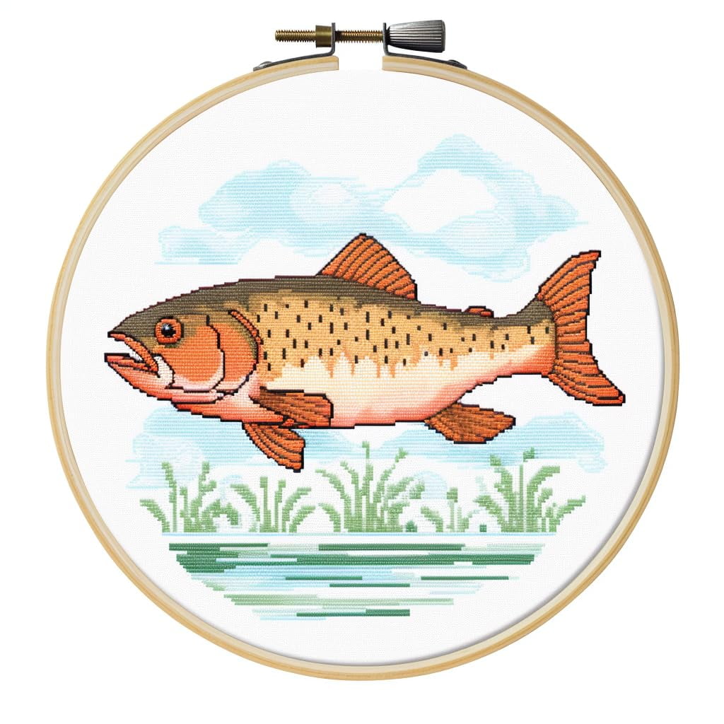 Cartoon Simple Trout Fish DIY Stamped Cross Stitch Kits Easy for ...