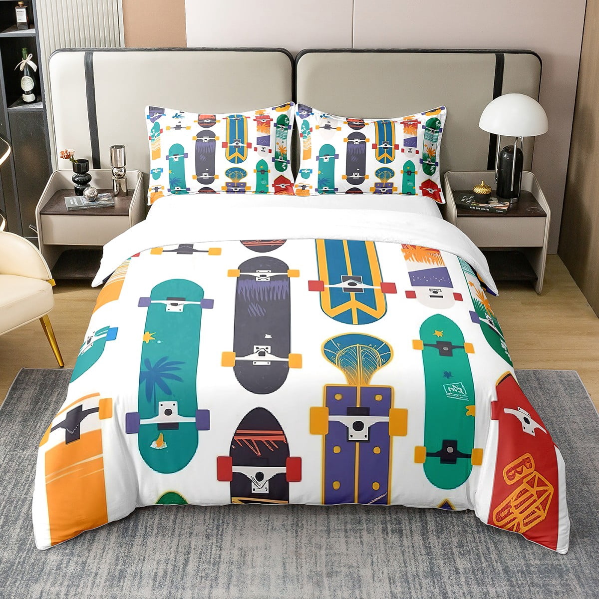 Cartoon Skateboard 100% Cotton Duvet Cover King Size,Colorful ...